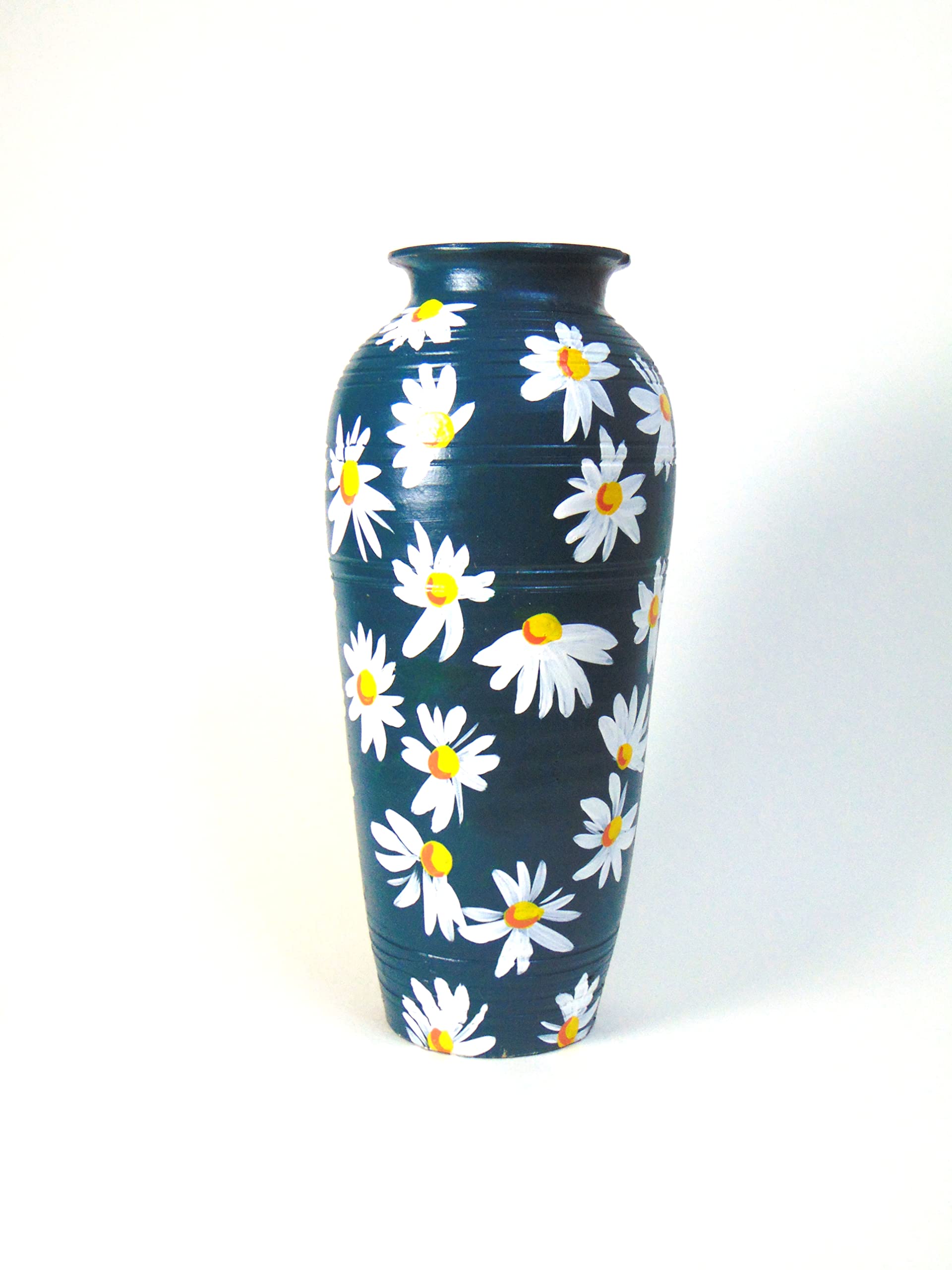 Buy Dakshina Art Realistic Flower Hand Painted Terracotta Vase 10 inch ...