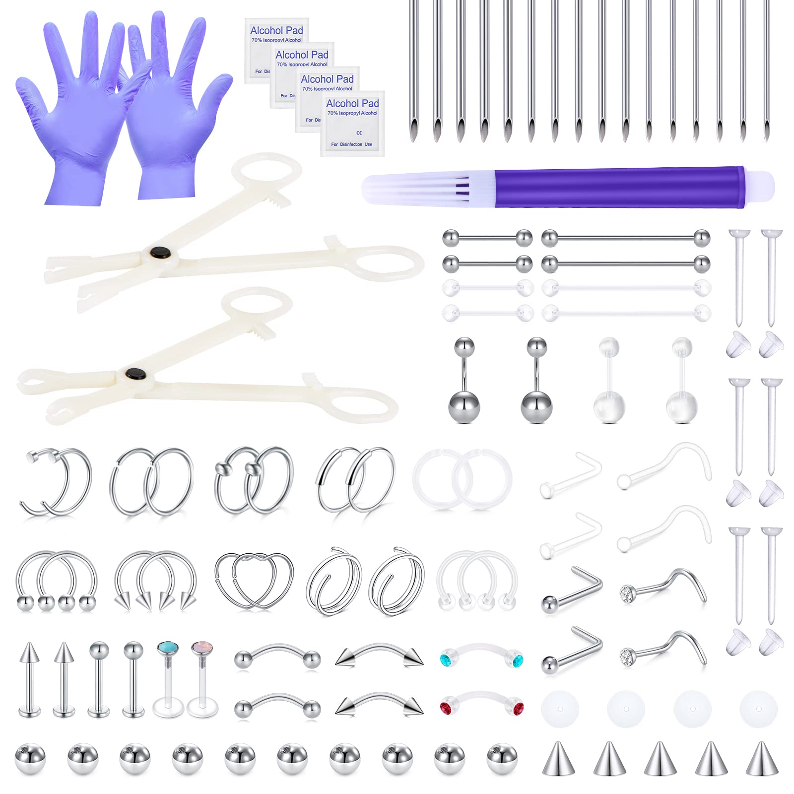 Amazon.com: JIESIBAO 100PCS Professional Body Piercing Kit,14G 16G ...