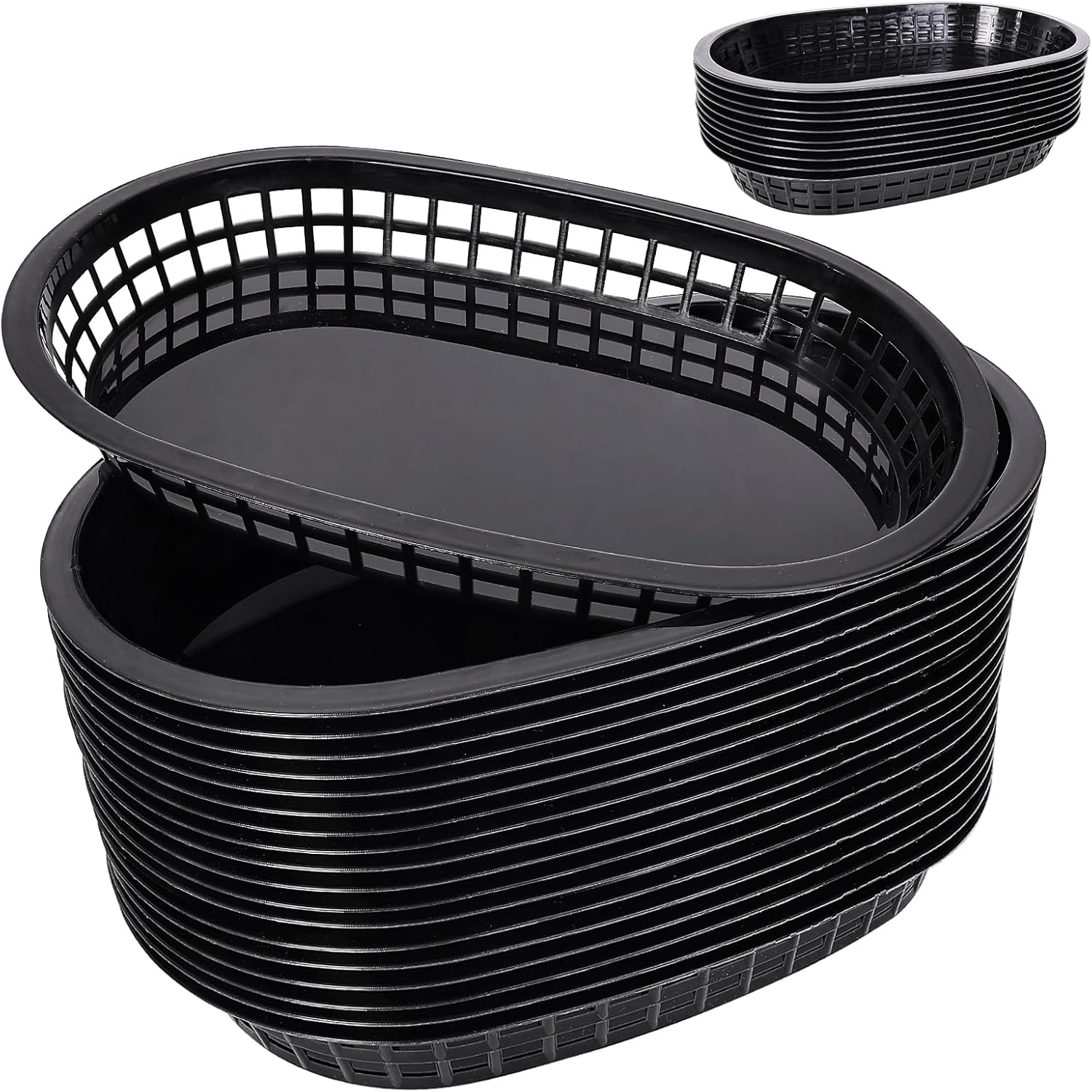 Amazon.com: 40 Pack Plastic Fast Food Baskets,10.5 X 7 Inch Black Oval ...