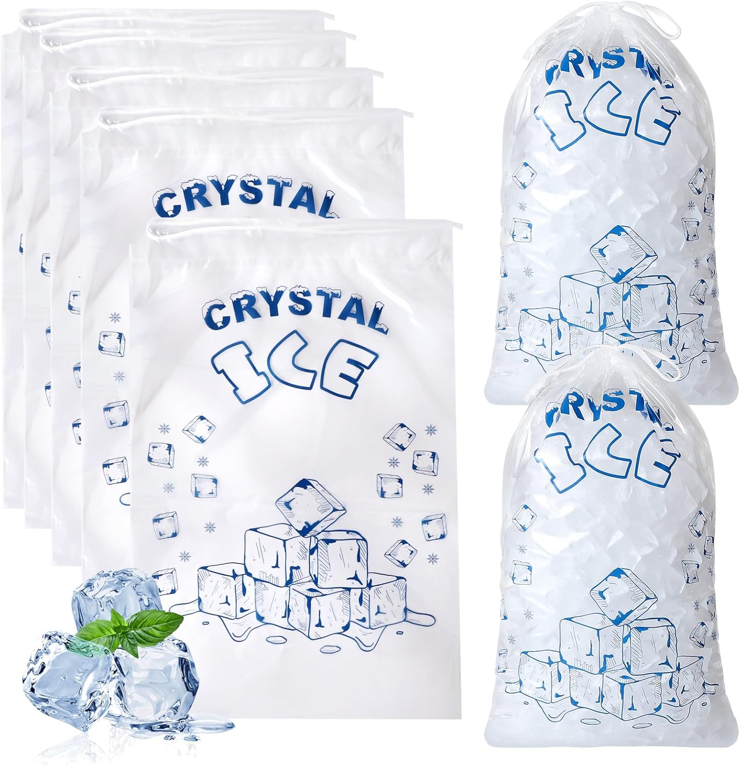 Ice Bags 10 lb with Drawstring, 50 Count Ice Bags for Ice Machine, Heavy-Duty Reusable Ice Cube ...