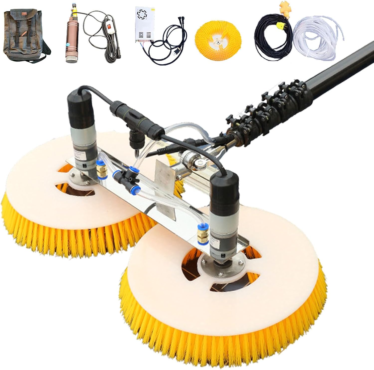 Amazon.com: Solar Panel Cleaning Tool,W/Fed Pole Kit,Double Brush Head ...