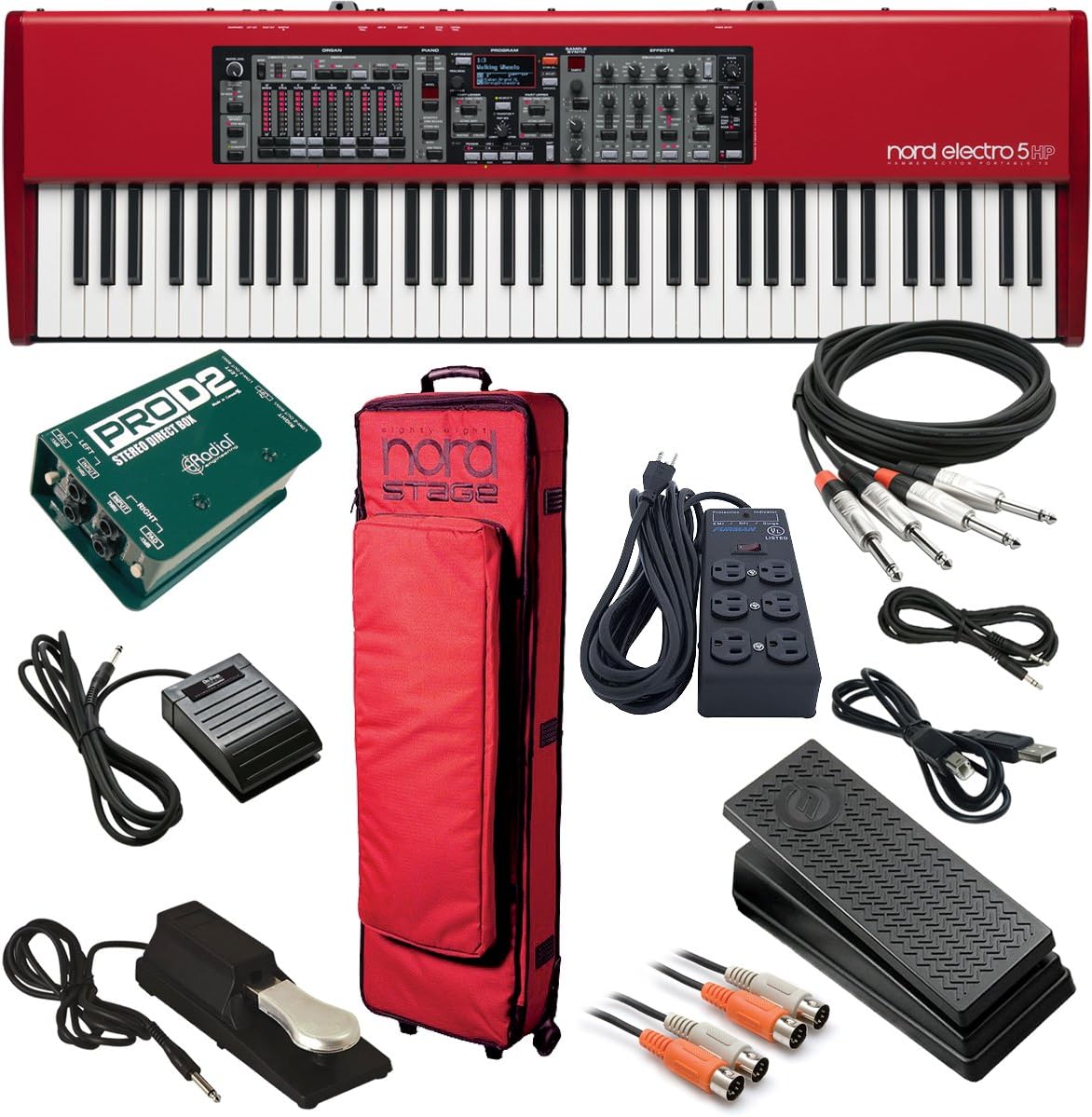 Amazon.com: Nord Electro 5 HP 73 Keyboard STAGE RIG w/ Gig Bag, Pedals ...