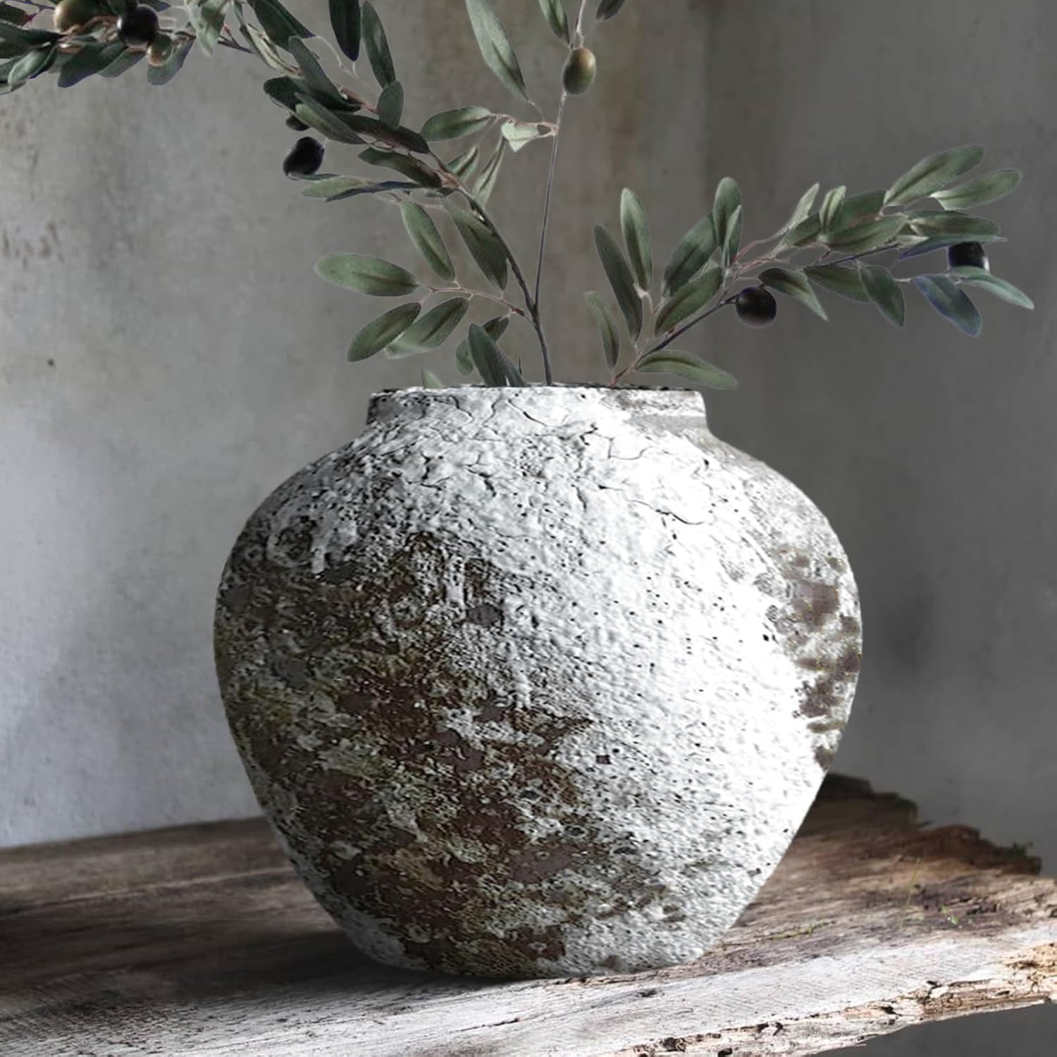 Rustic Ceramic Circular Flower Vase Farmhouse Clay Pottery Large ...