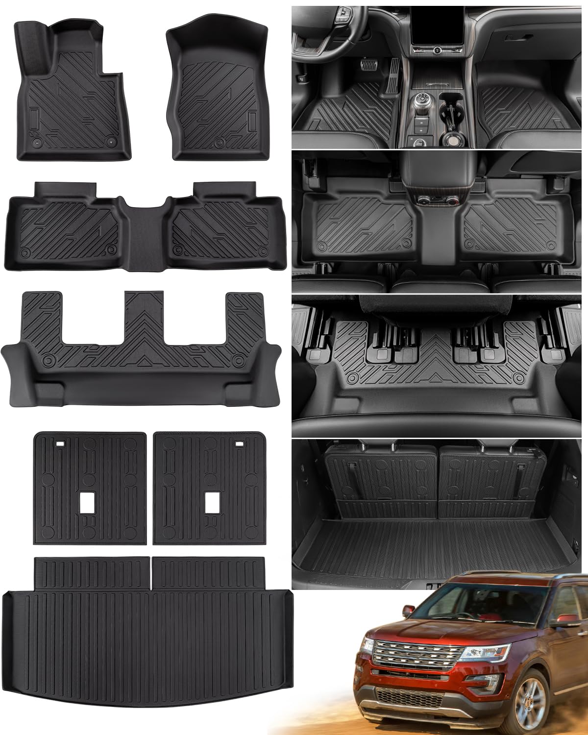 Amazon.com: 2020-2025 for Ford Explorer Floor Mats & Cargo Liner with ...