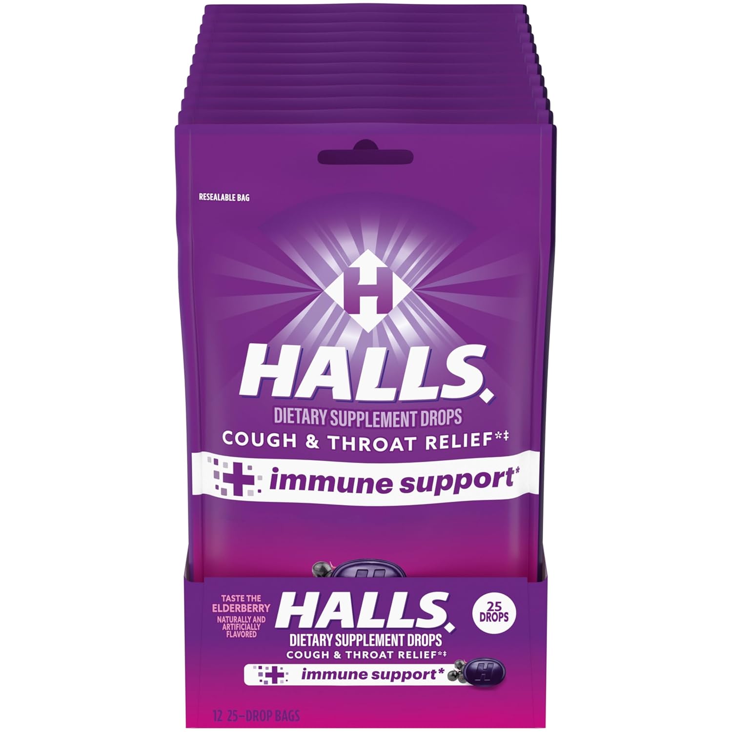 Amazon.com : Halls Cough and Throat Relief + Immune Support Elderberry ...