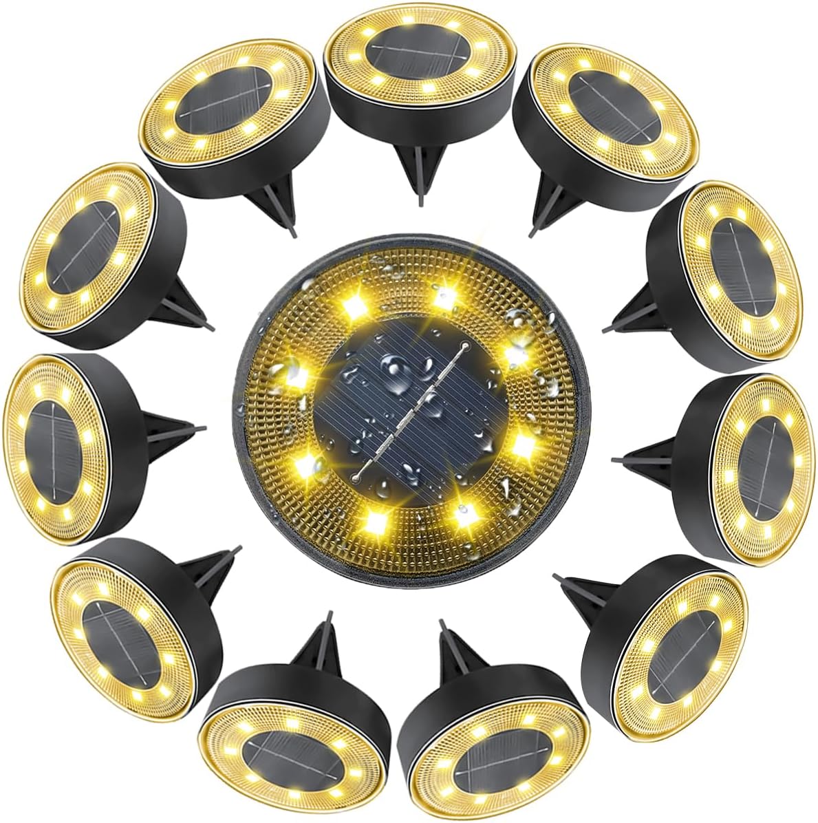 Solar Ground Lights - IP68 Waterproof 12 Pack Solar Lights Outdoor ...