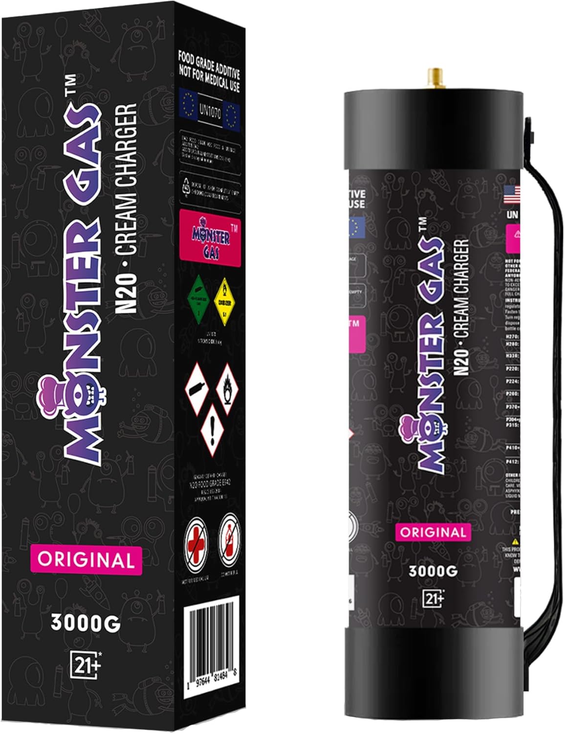 Amazon.com: MONSTER GAS Whipped Cream Charger 3000g, N2O Nitrous Oxide Tank, 4.4L Whip Cream ...