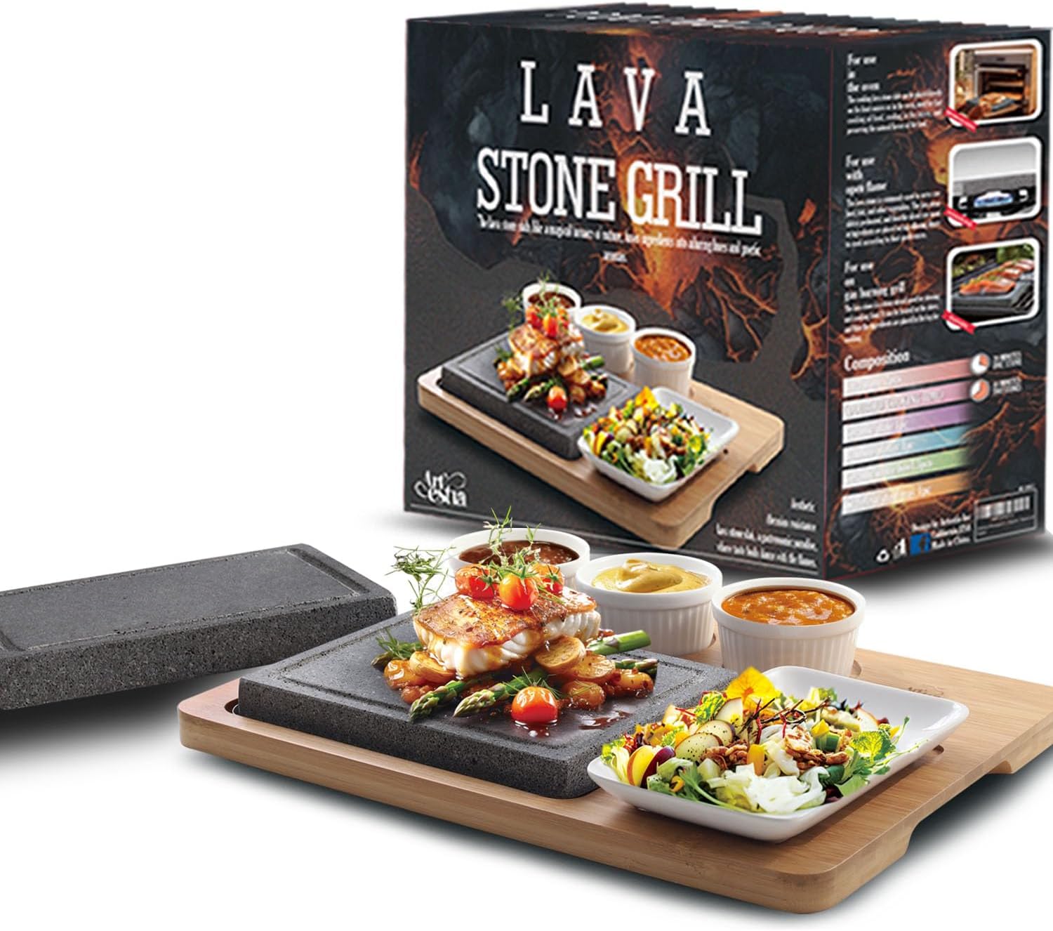Amazon.com: Artestia Volcanic Lava Rock Cooking Stones for Steak - 2 ...