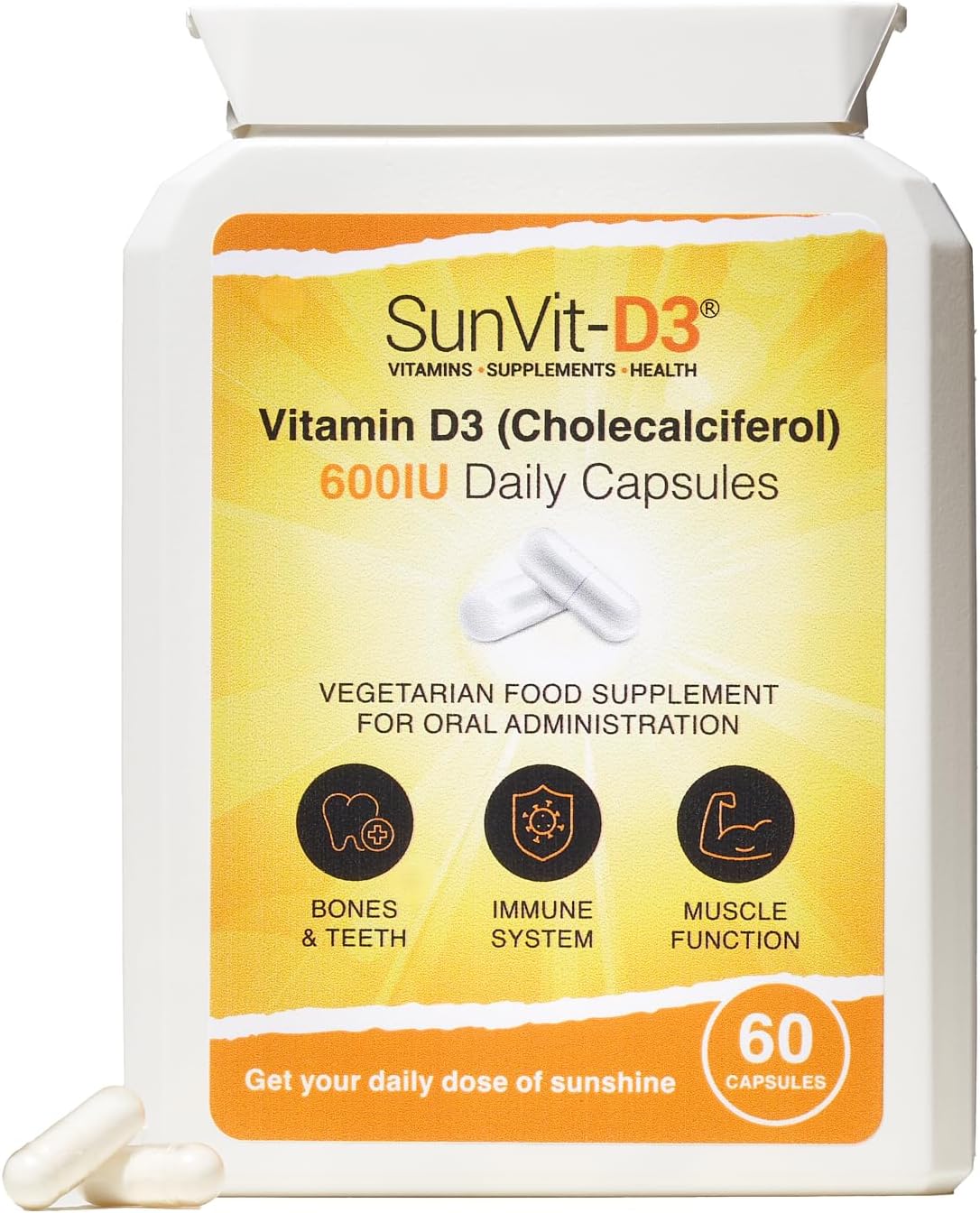 SunVit-D3 Vitamin D 600 IU Capsules - Cholecalciferol Vitamin D ...