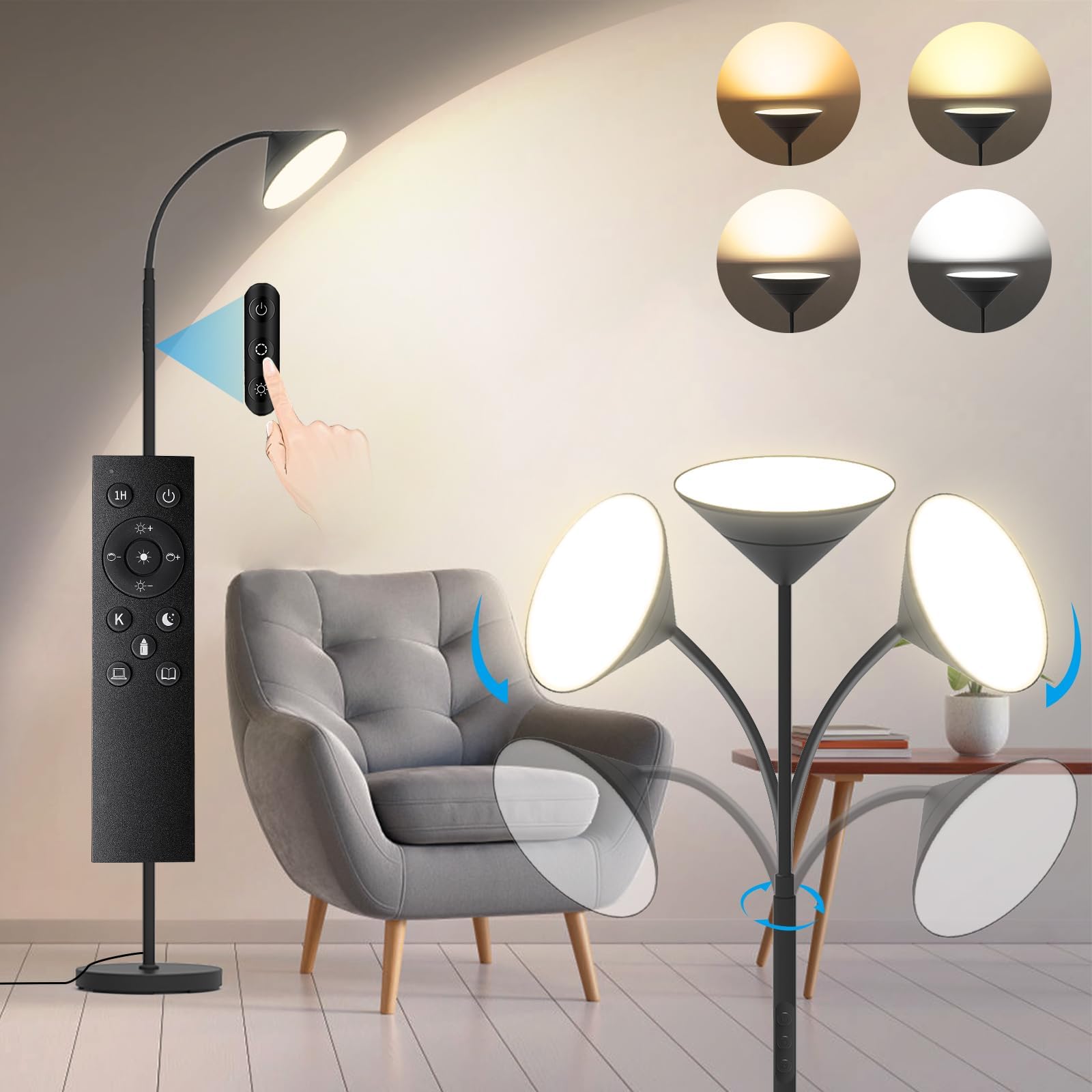 mukuxin Floor Lamp, 18W Upgraded Bright LED Floor Lamps for Living Room ...