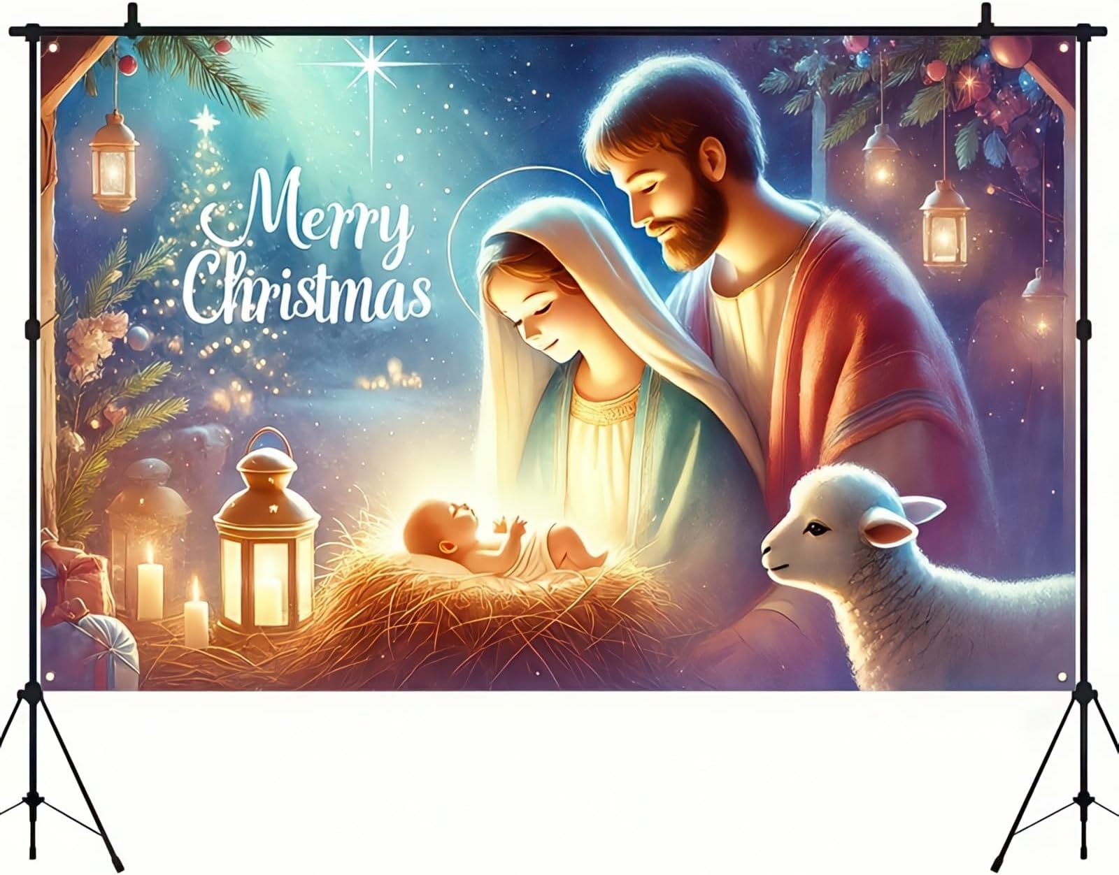 Amazon.com : Manger Scene Religious Christmas Backdrop,Holy Nativity ...