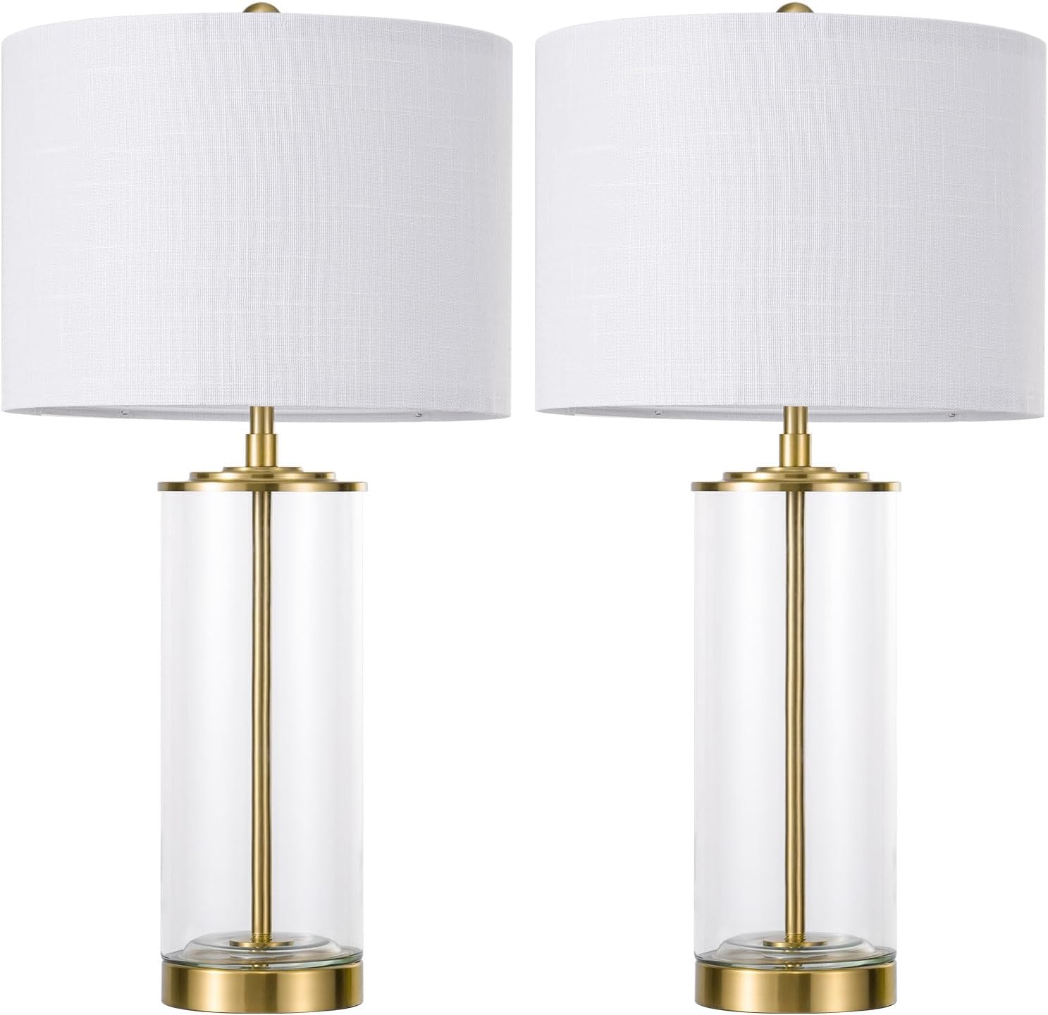 EDISHINE 23.6IN Glass Table Lamp Set ot 2, White Linen Lampshade ...