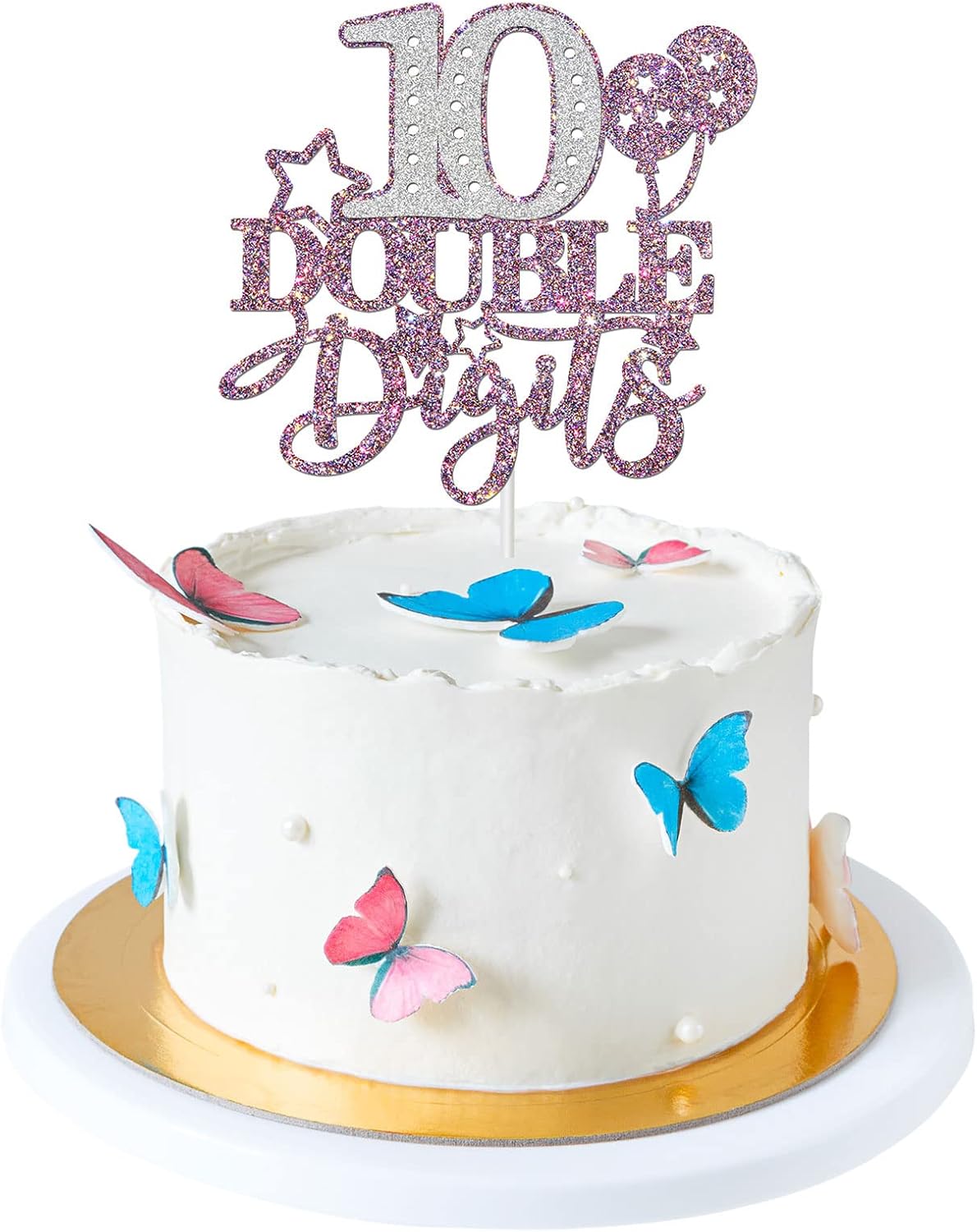 Purple Glitter Double Digits Cake Topper, Kids 10 Years Old Birthday ...