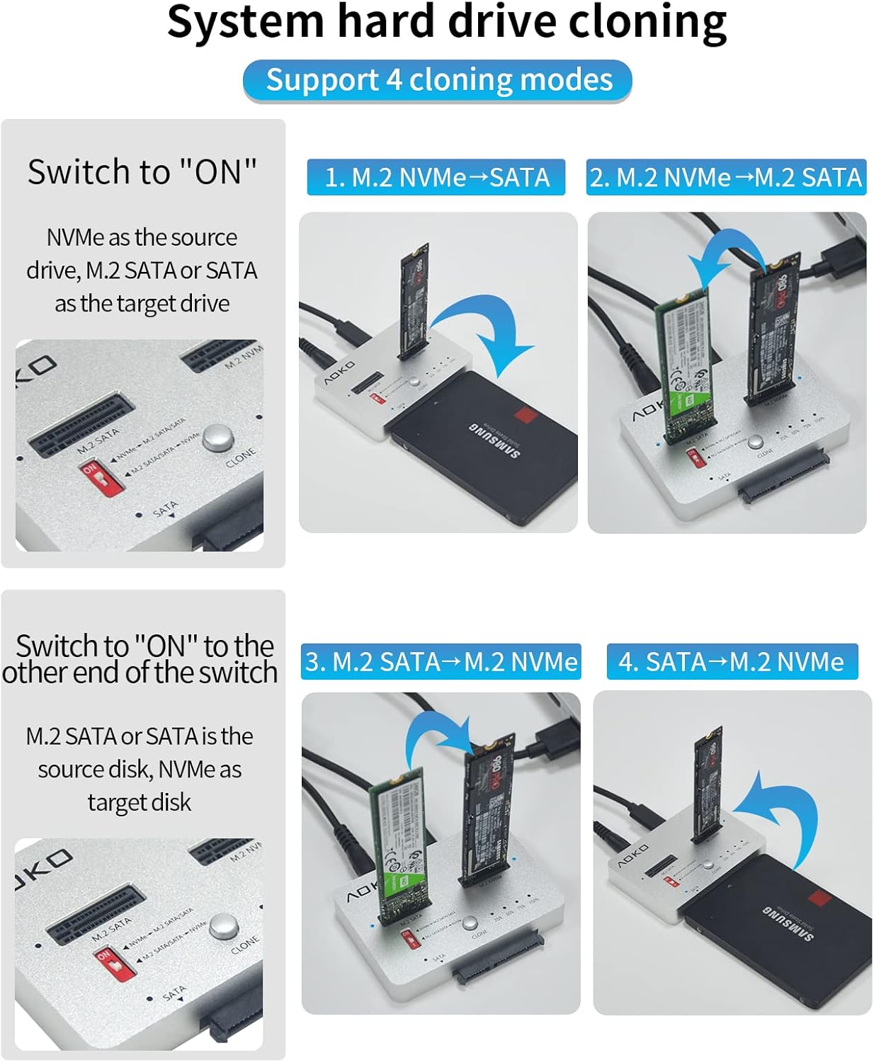 Buy AOKO M.2 Duplicator NVMe SATA Clone Docking Station with SATA ...