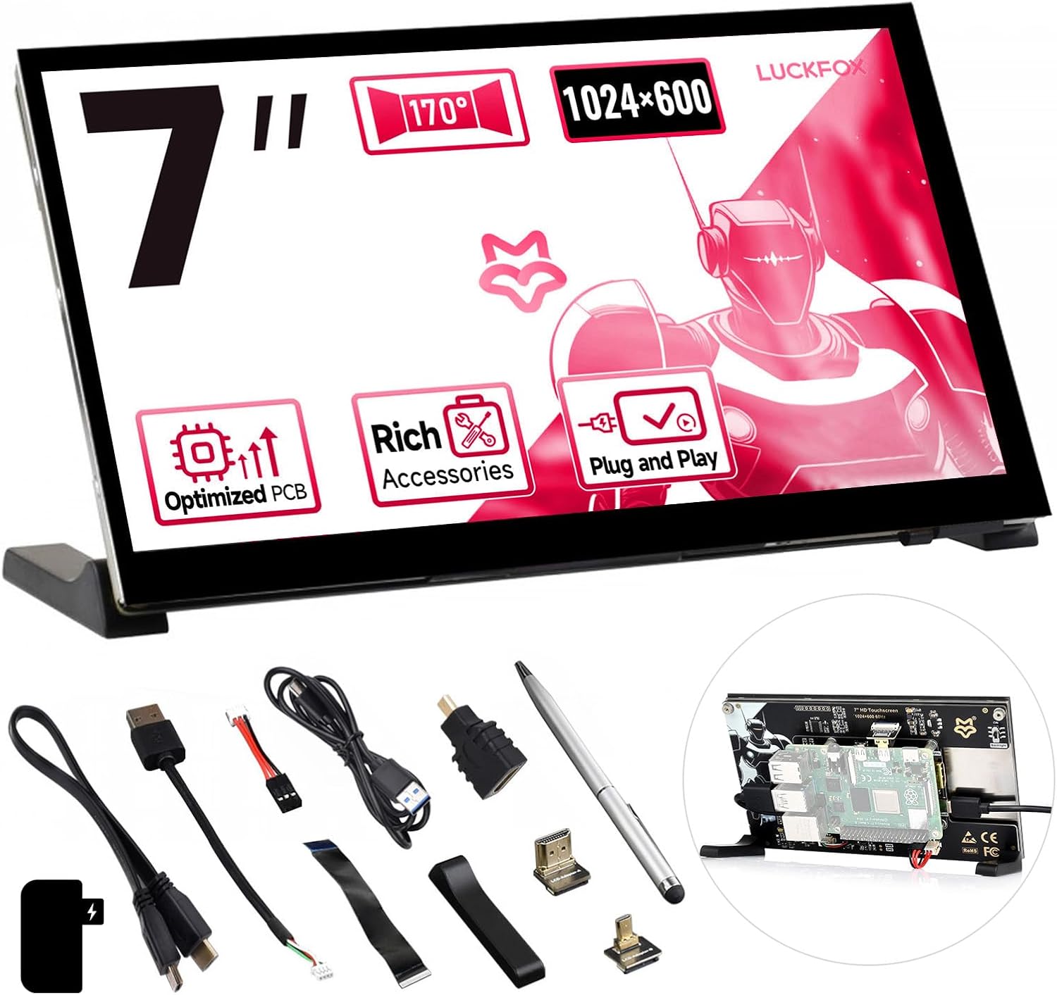 Amazon.com: Generic LUCKFOX Touchscreen,7 inch HDMI 1024x600 Portable ...