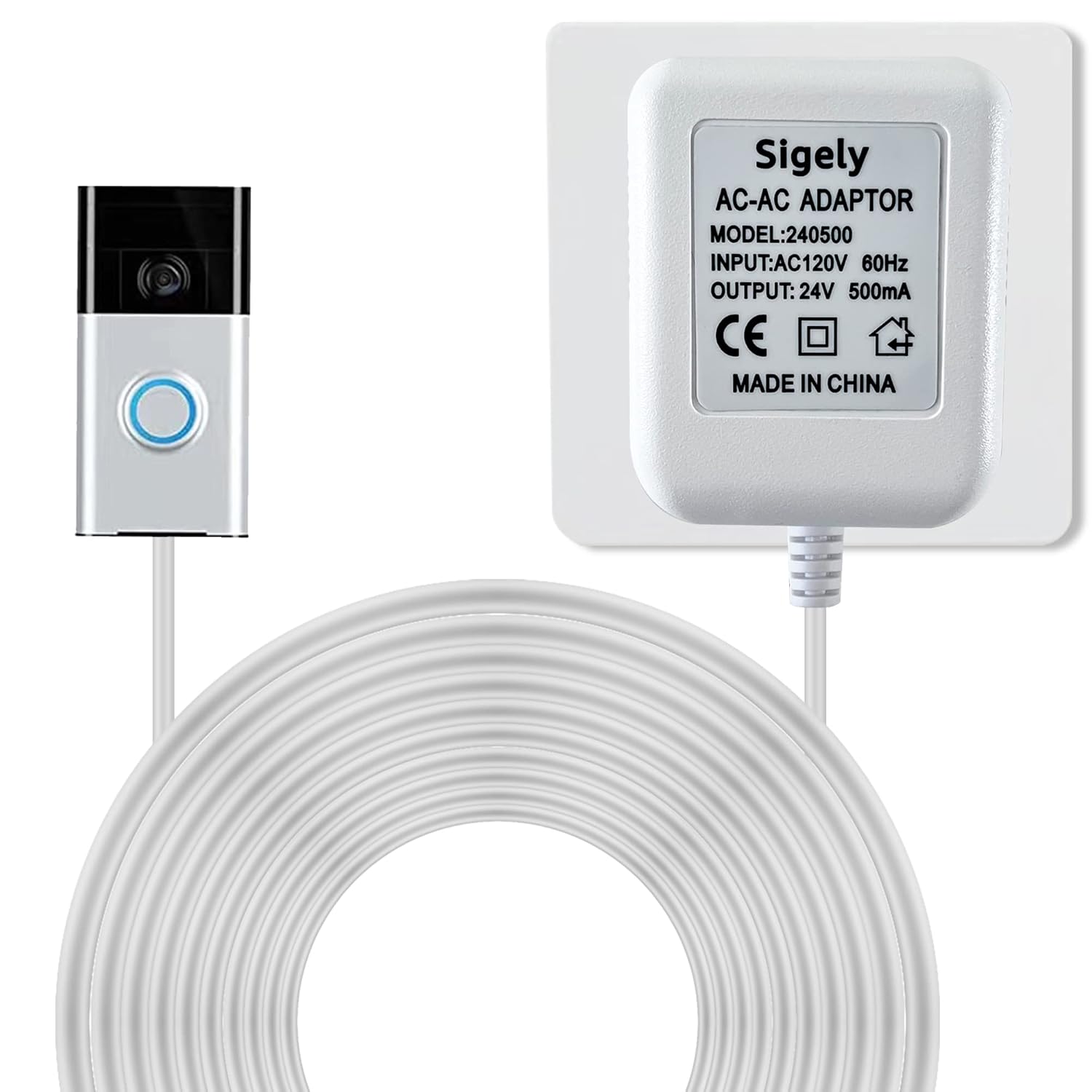 SigeIy Doorbell Transformer 24V 500MA Doorbell Power Adapter AC110-120V ...