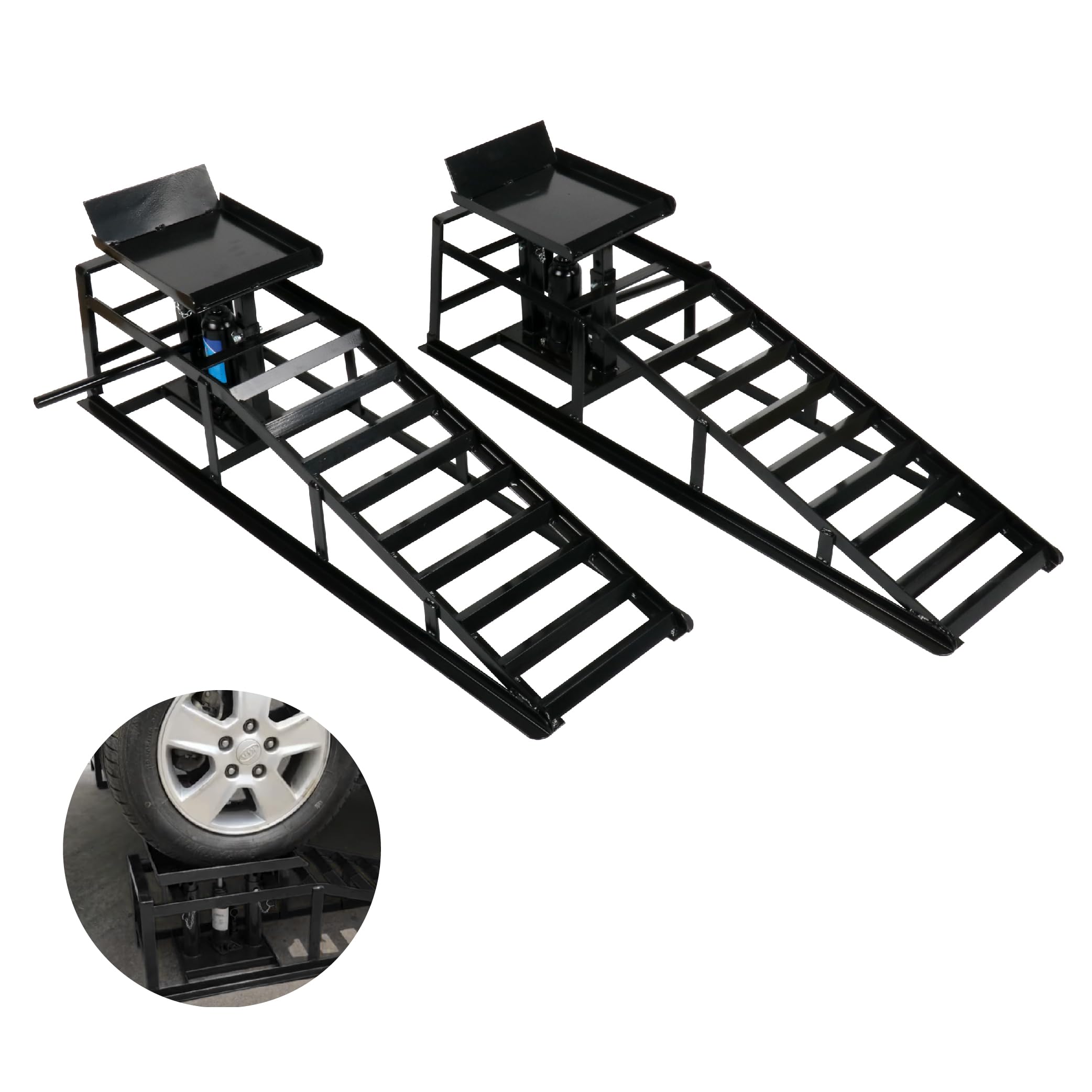 Amazon.com: higehio 2 Pack Hydraulic Car Ramps 10,000lbs/5T Capacity ...