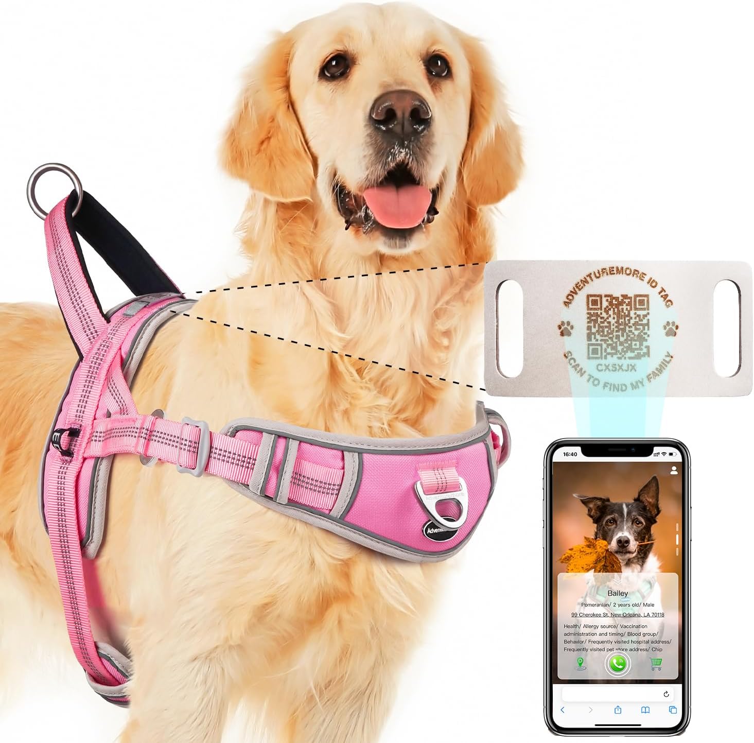 Amazon.com : WALKTOFINE Dog Harness, No Pull Dog Harness with ID Card ...