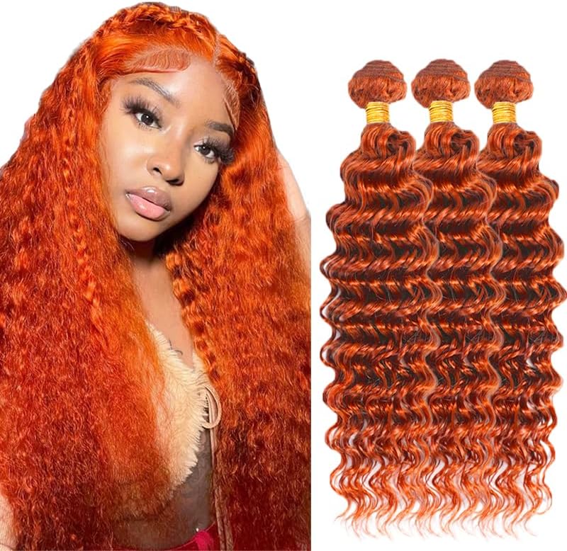 Amazon.com : 32 32 32 Inch Ginger Bundles Human Hair 350 Deep Wave ...