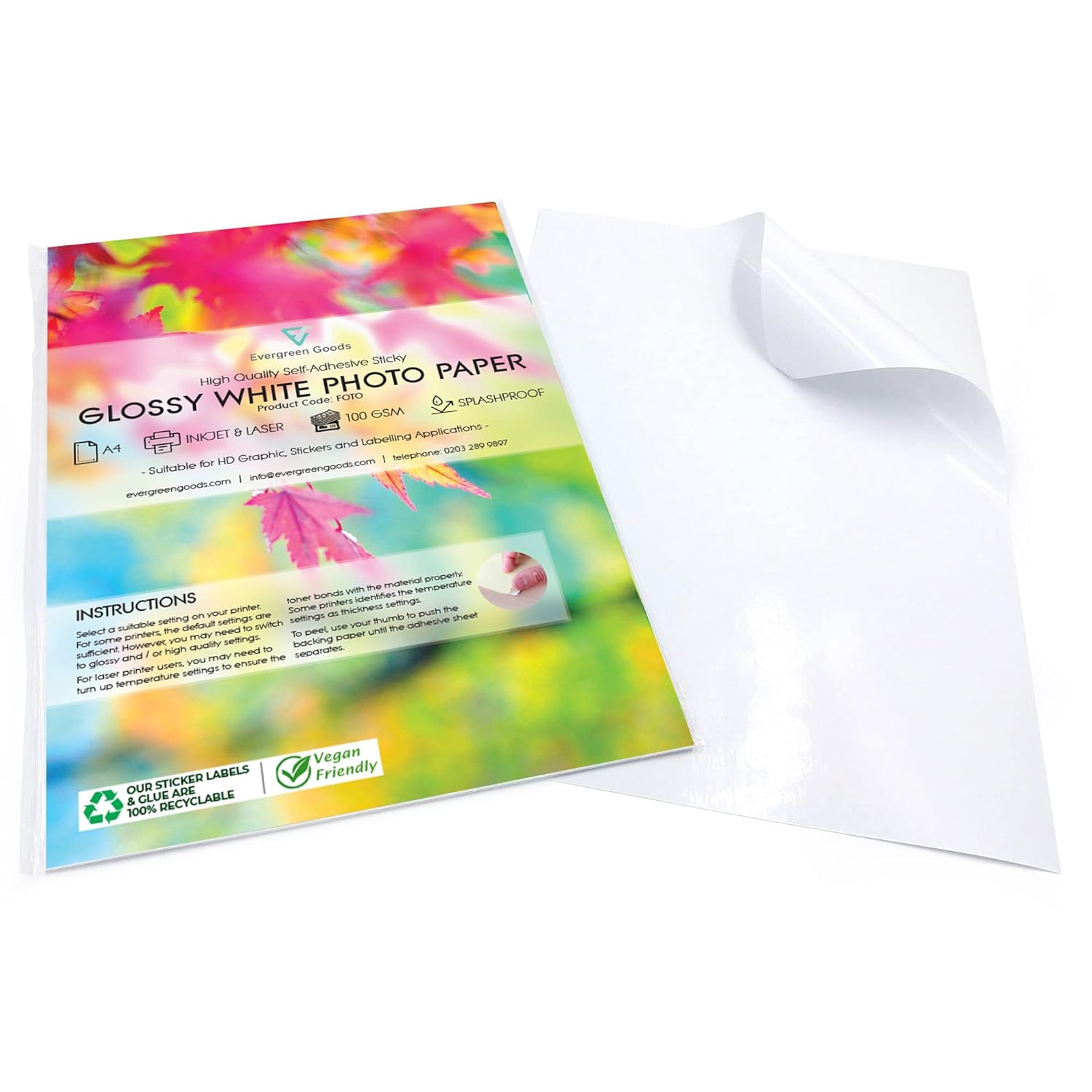 Evergreen Goods 100 Sheets A4 Glossy White Printable Sticker Paper ...