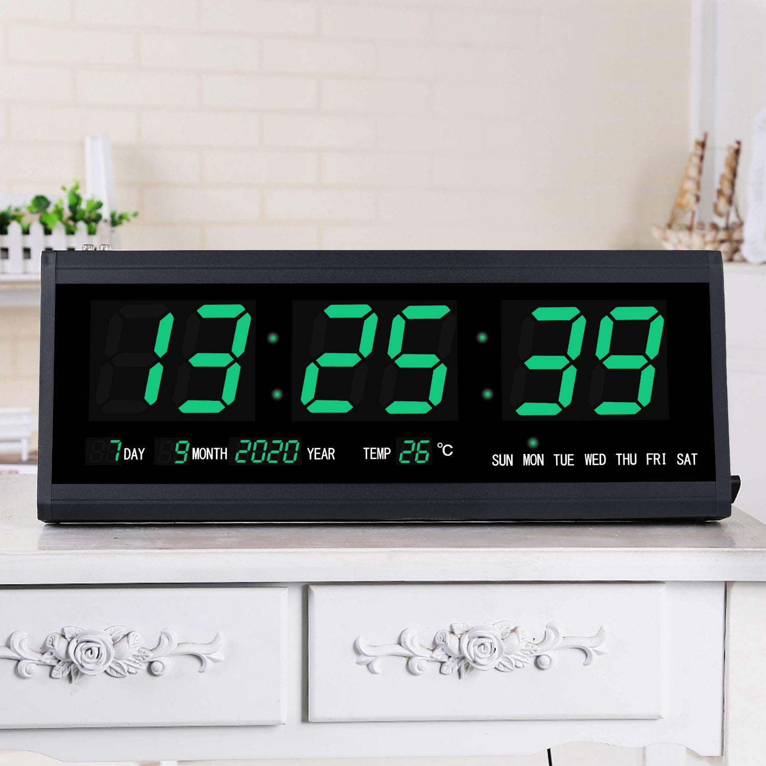18.9 Inch Large Oversized LED Wall Clock with Seconds Date Day Indoor ...
