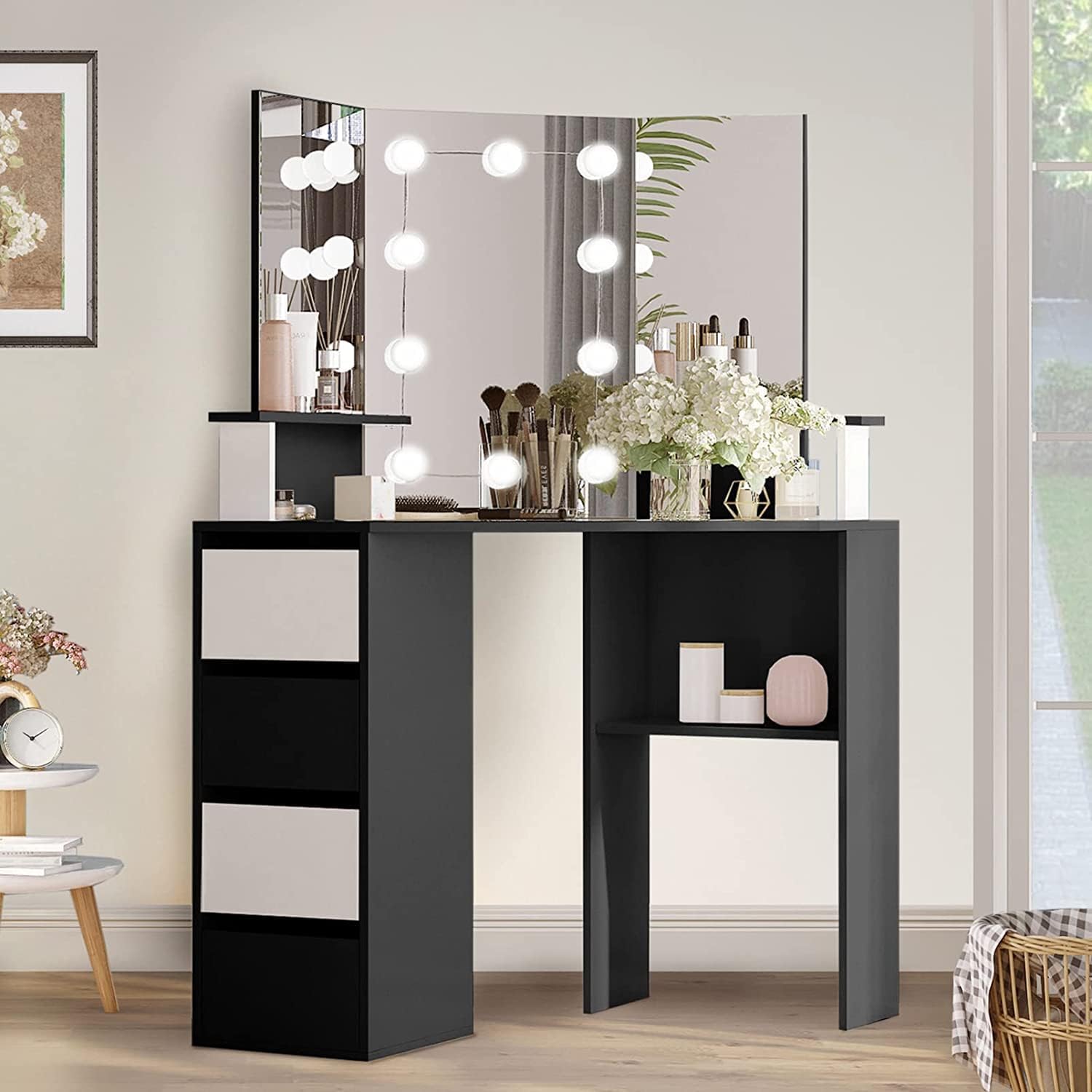 Amazon.com: zoyo Corner Makeup Vanity Desk with Mirror, 5 Sliding ...