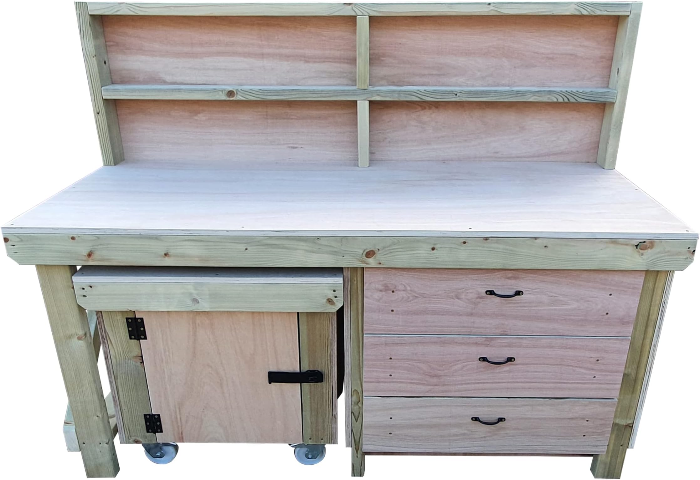 Wooden MDF Very Wide Workbench With Two Shelves And Wheels With Castors ...