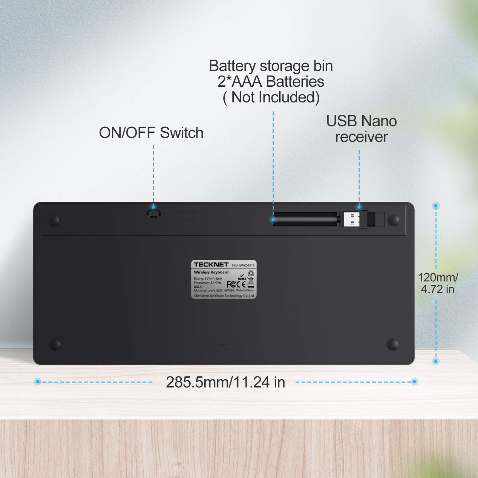 Buy TECKNET Wireless Keyboard, 2.4G Portable Mini Computer Keyboard ...