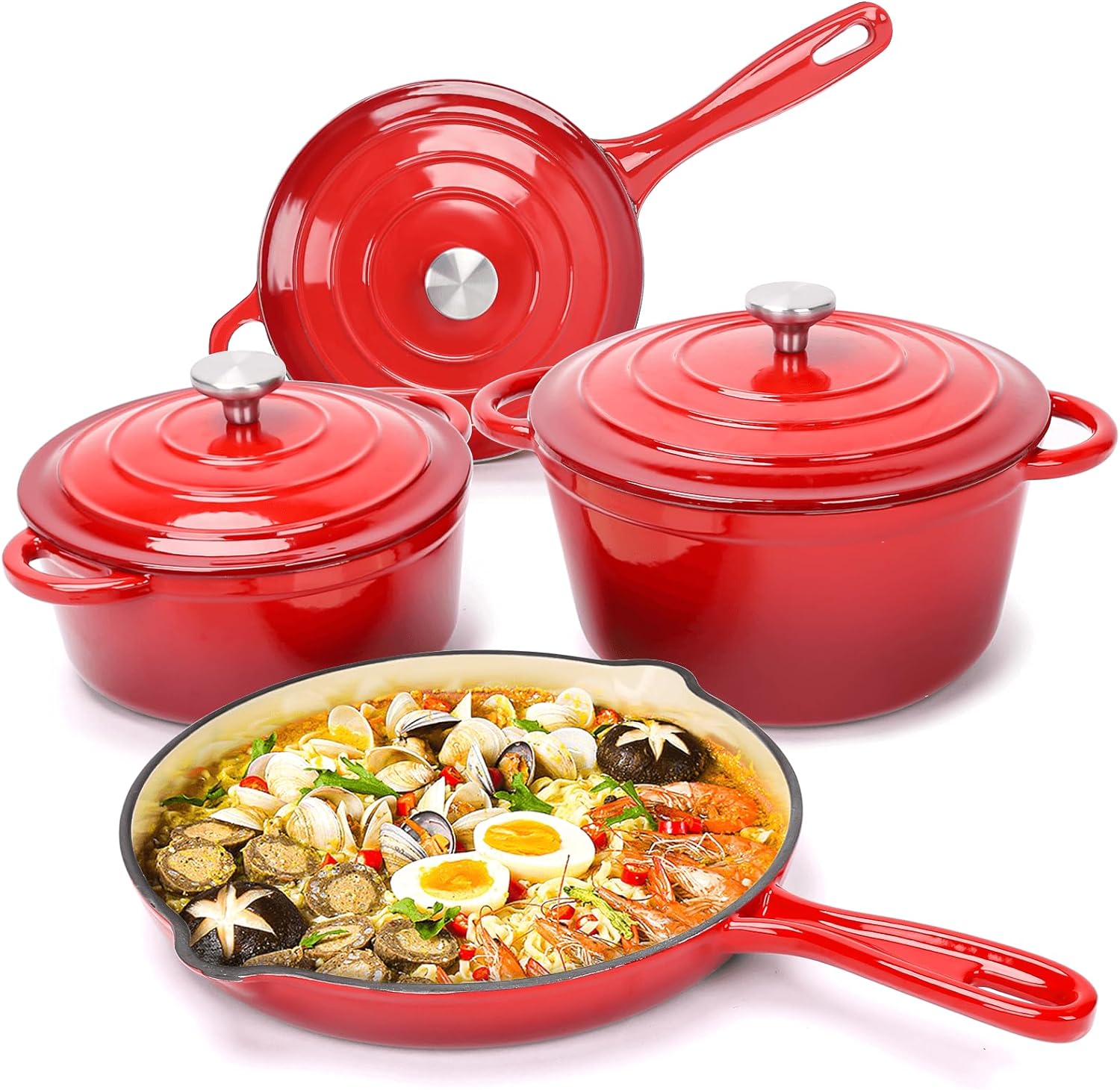 Amazon.com: Hisencn Enameled Cast Iron Cookware Set - 7 Piece Dutch ...