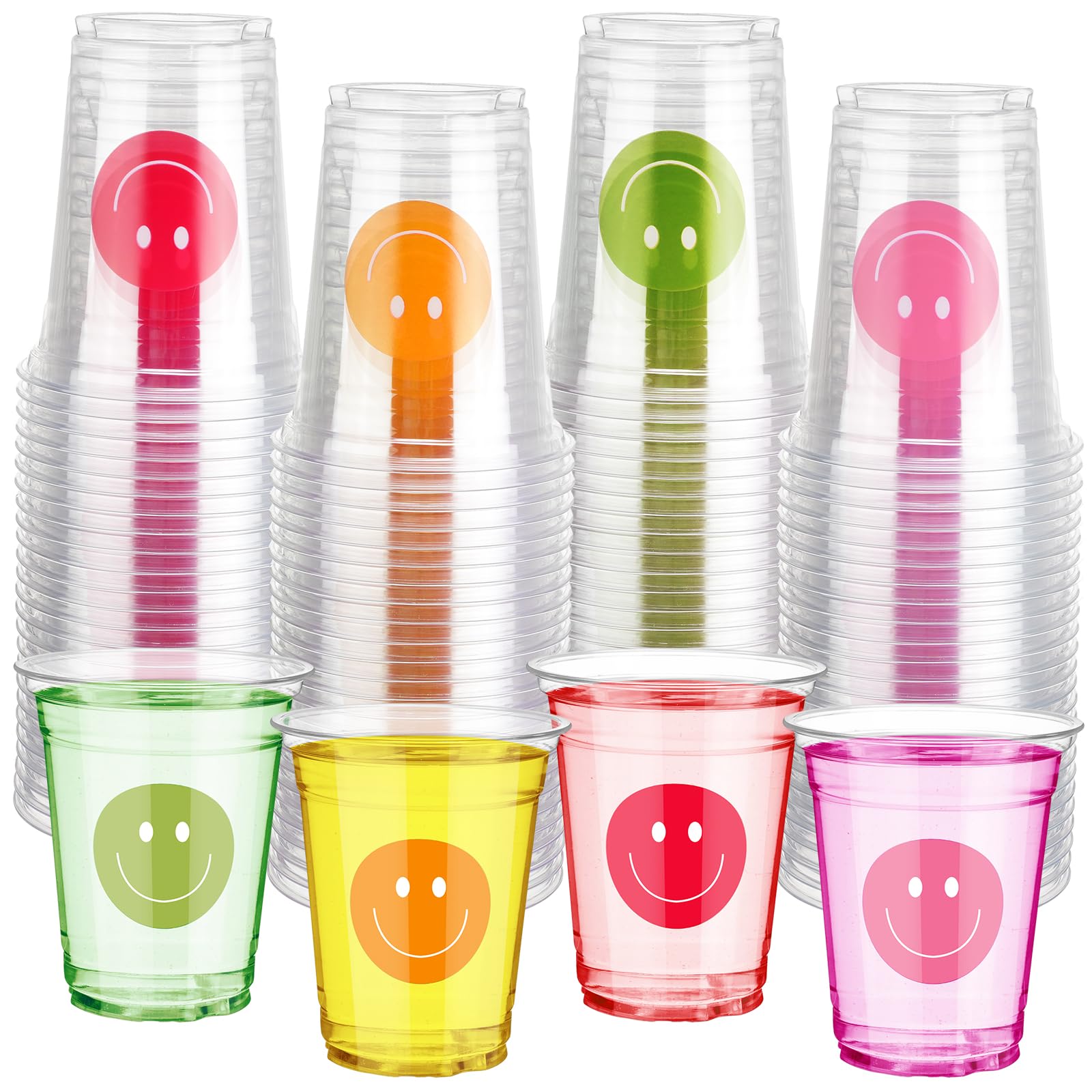 Zubebe 12 oz Smile Face Plastic Cups Clear Disposable Cups Cute ...