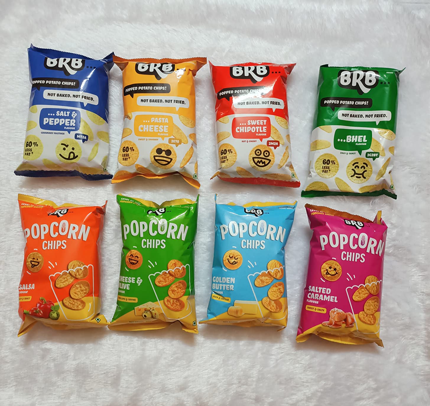 BRB Popped Chips | Variety Pack - 8 Flavours | Potato & Corn Popped ...