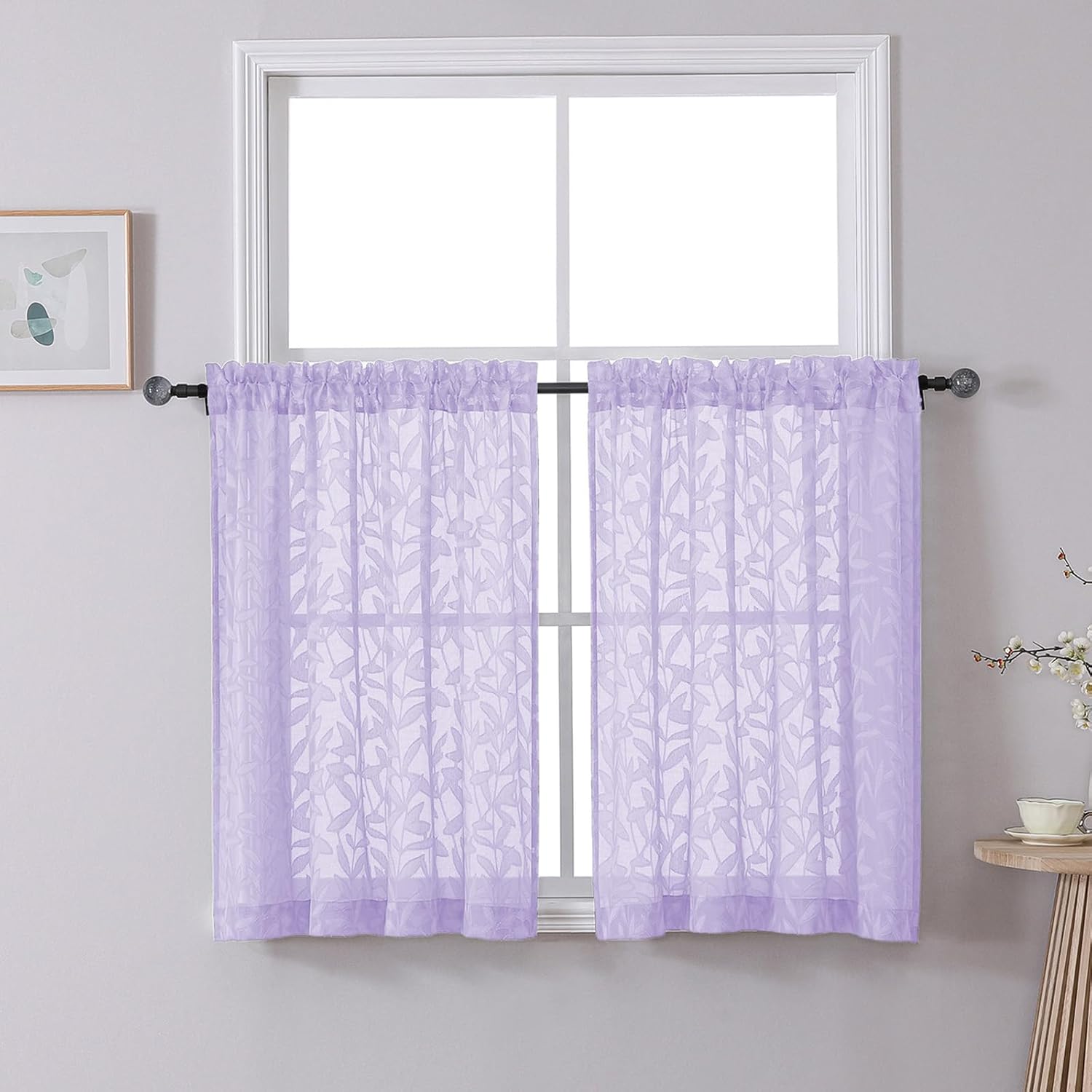 Amazon.com: Chyhomenyc Light Purple Sheer Kitchen Curtains 36 Inch ...