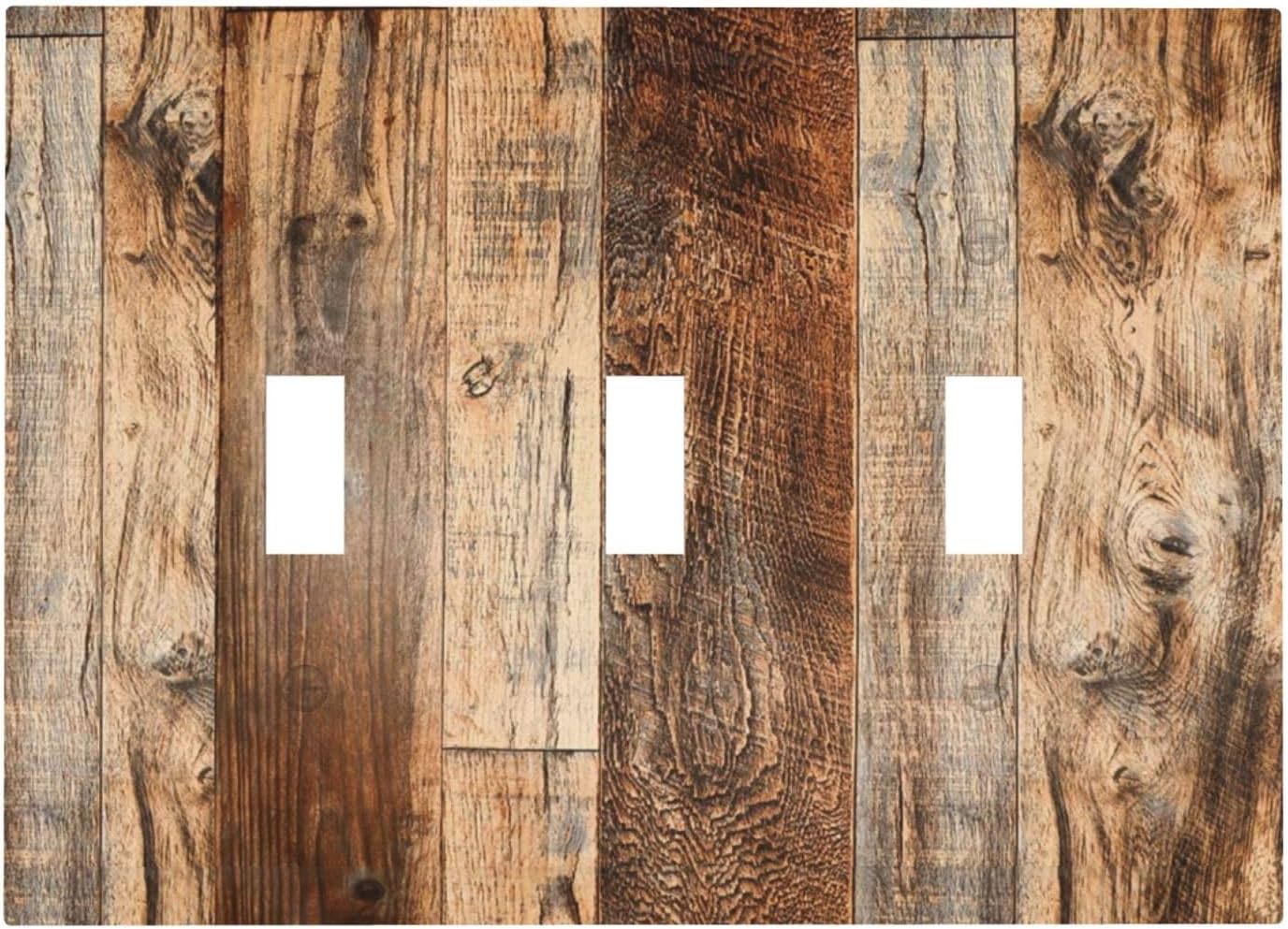 Spshian Light Switch Cover Rustic Brown Wood Vintage Plank 3 Gang Wall ...