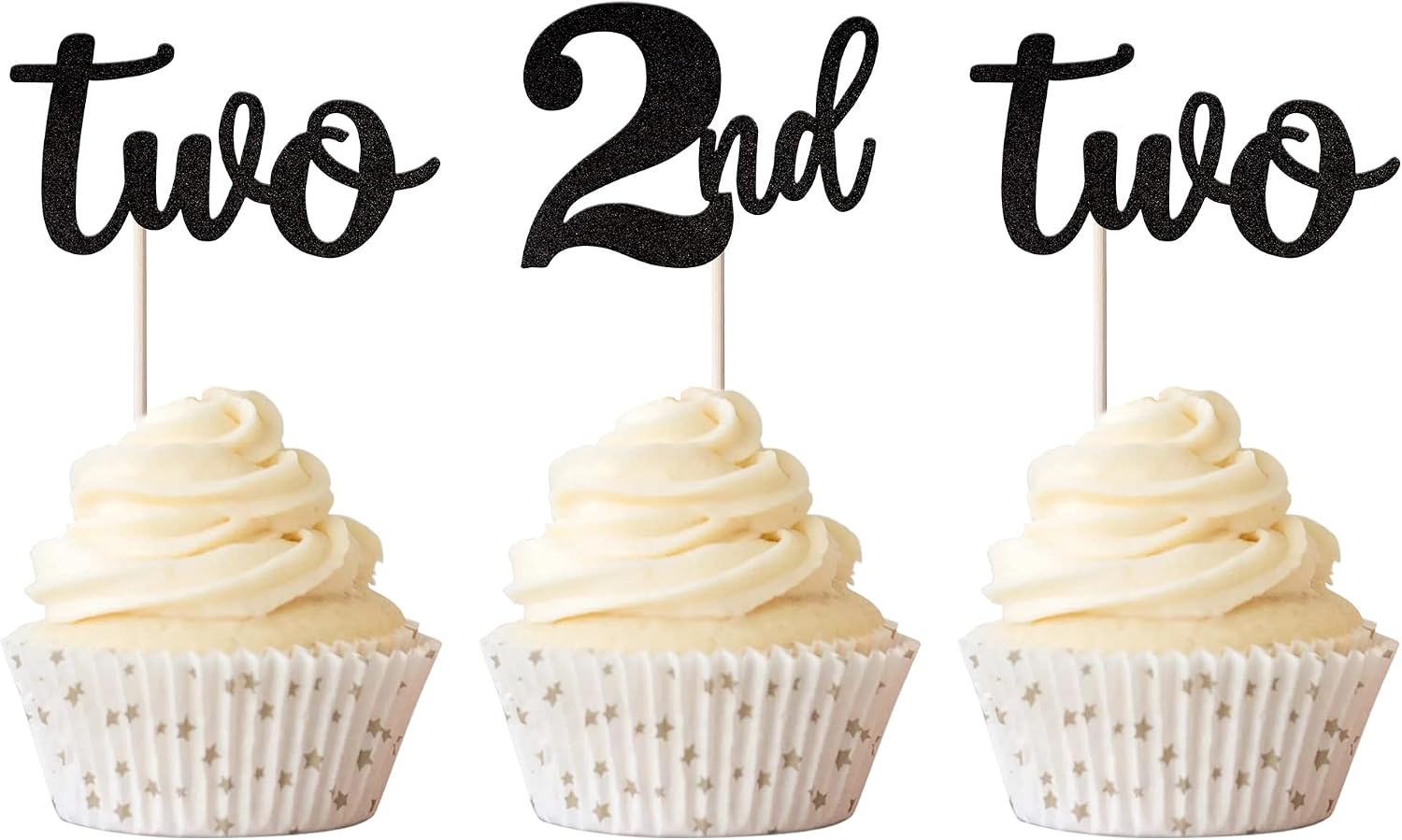 Amazon.com: Rsstarxi 24 Pack Two Cupcake Toppers Glitter 2nd Birthday ...