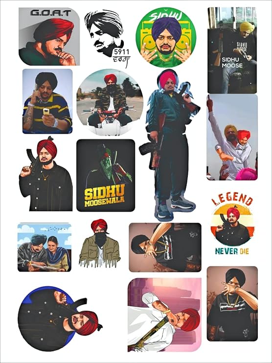 SR Graphic Sidhu Moosewala Sticker 2x3 inch Pack of 17 Stickers(Vinyl ...