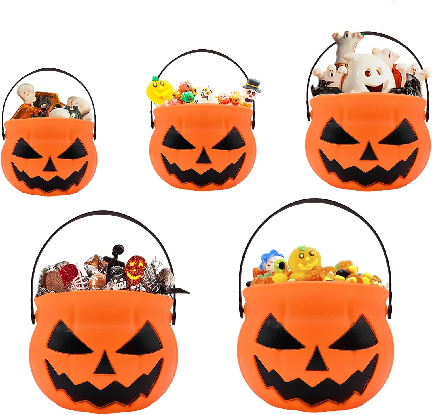 Amazon.com | 5 Pcs Halloween Pumpkin Candy Buckets - 5 Sizes Plastic ...