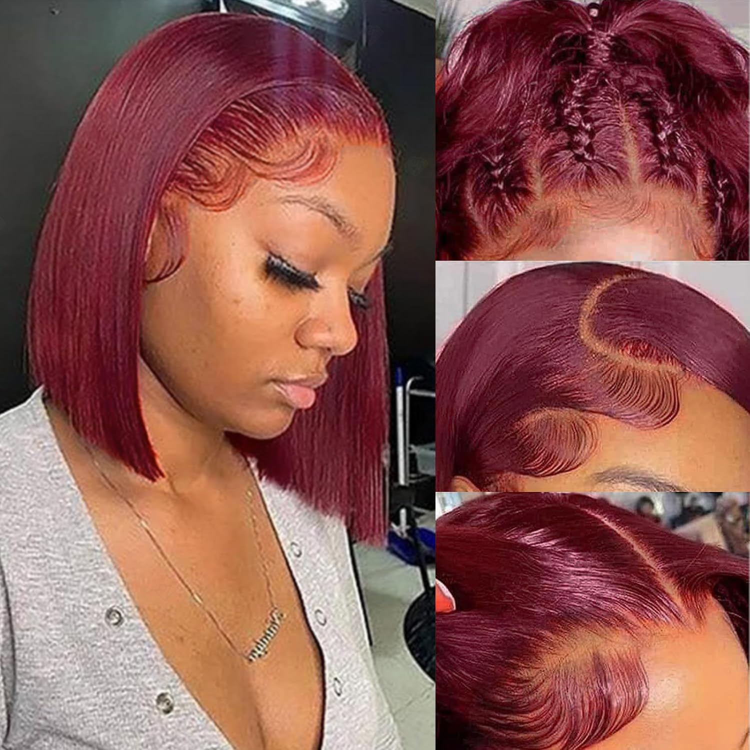 Amazon.com : UTIDE 99J Burgundy Bob Wig Human Hair 16 Inch Straight ...