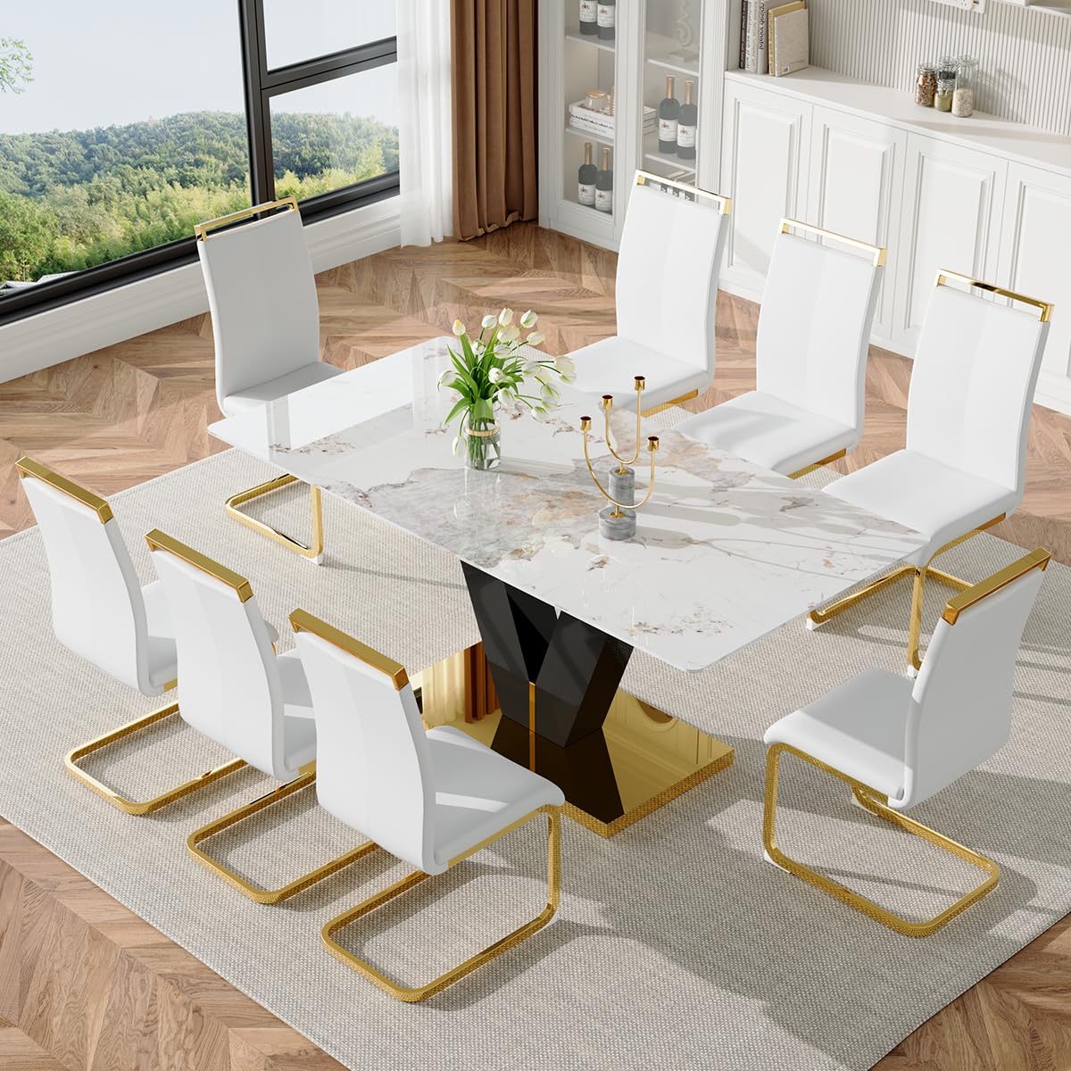 Amazon.com - gopop Modern Dining Table Set for 8,Marble Dining Table ...