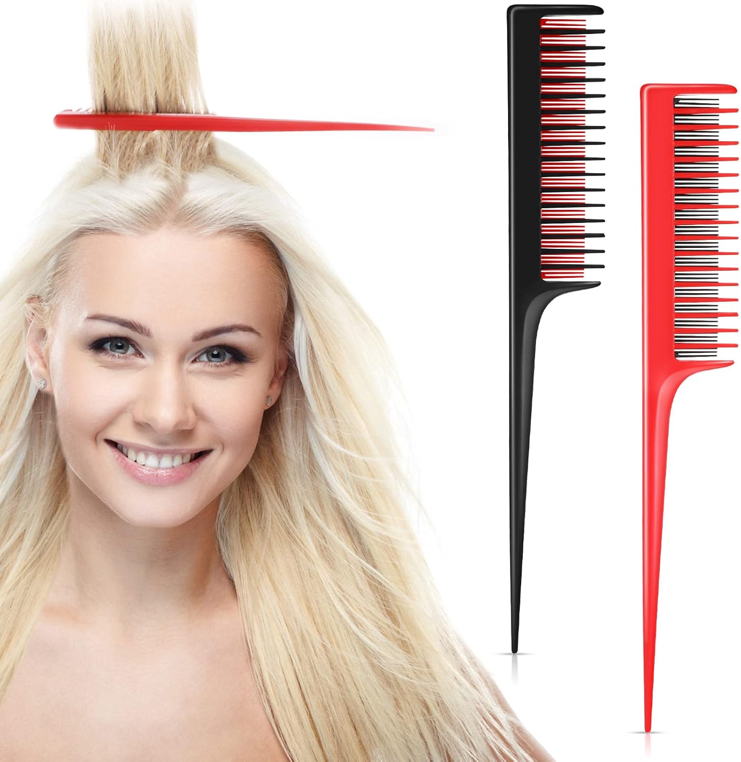 Patelai 2 Pieces Hairdressing Back Combing Triple Teasing Comb Rat Tail ...