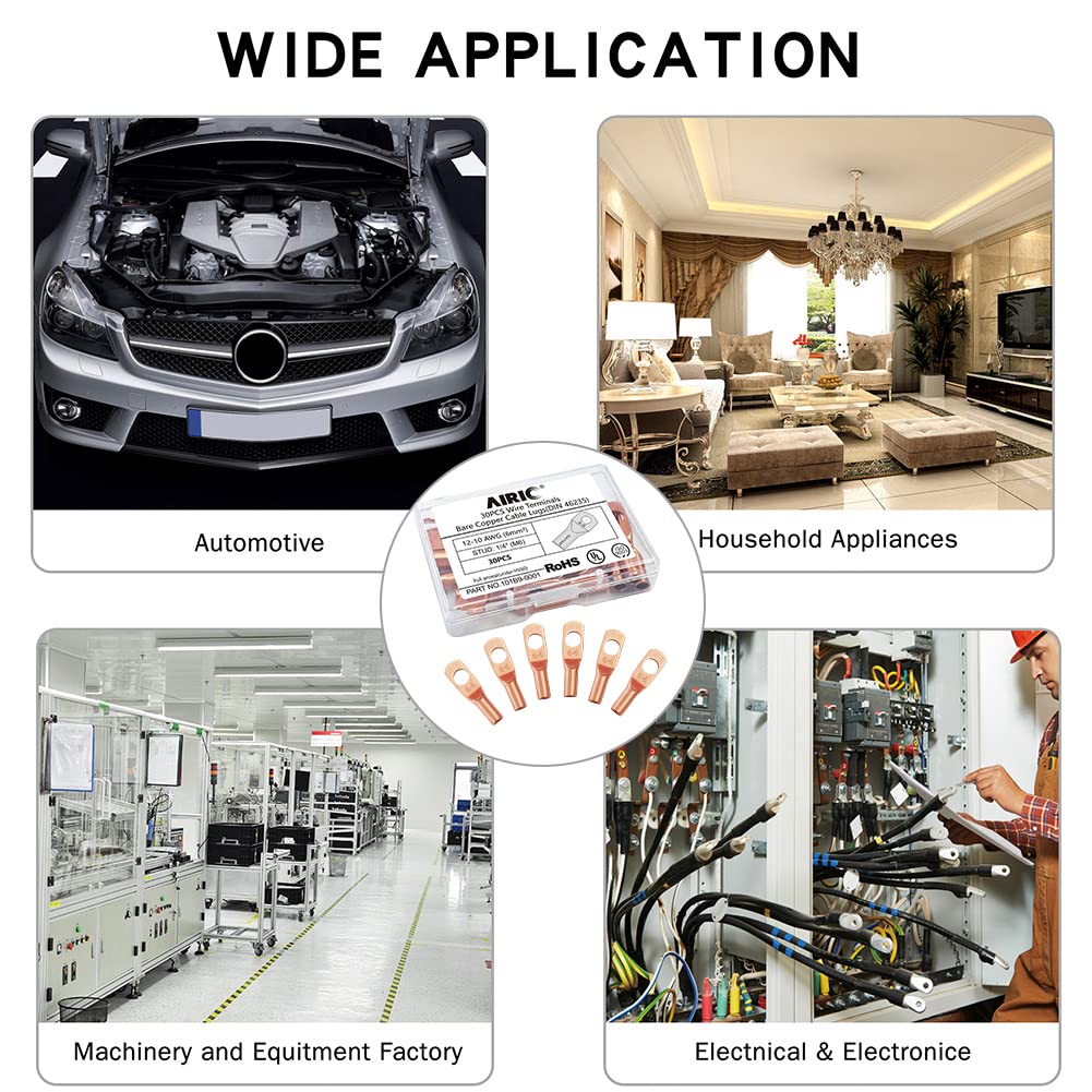 Snapklik.com : AIRIC Heavy Duty Ring Terminals 4AWG 1/4 Stud