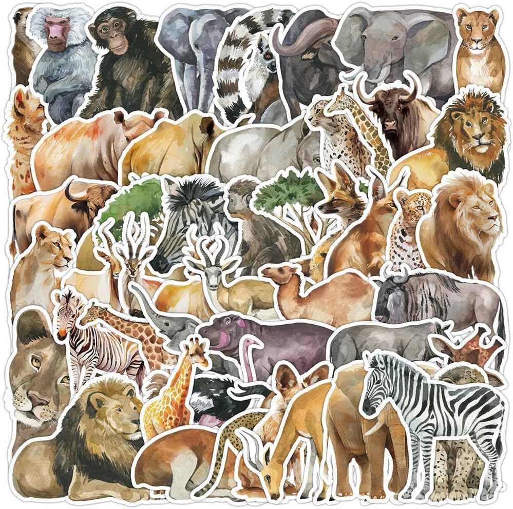 Amazon.com: 50Pcs African Savannah Animals Stickers Waterproof Vinyl ...