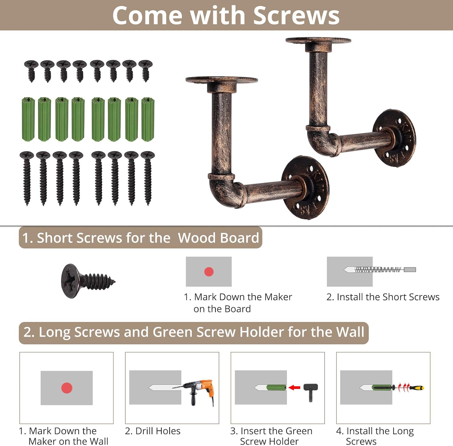 Tube Rack Pipe Shelf Brackets,Homgen 4Pcs Tube Rack Industrial Plumbing ...