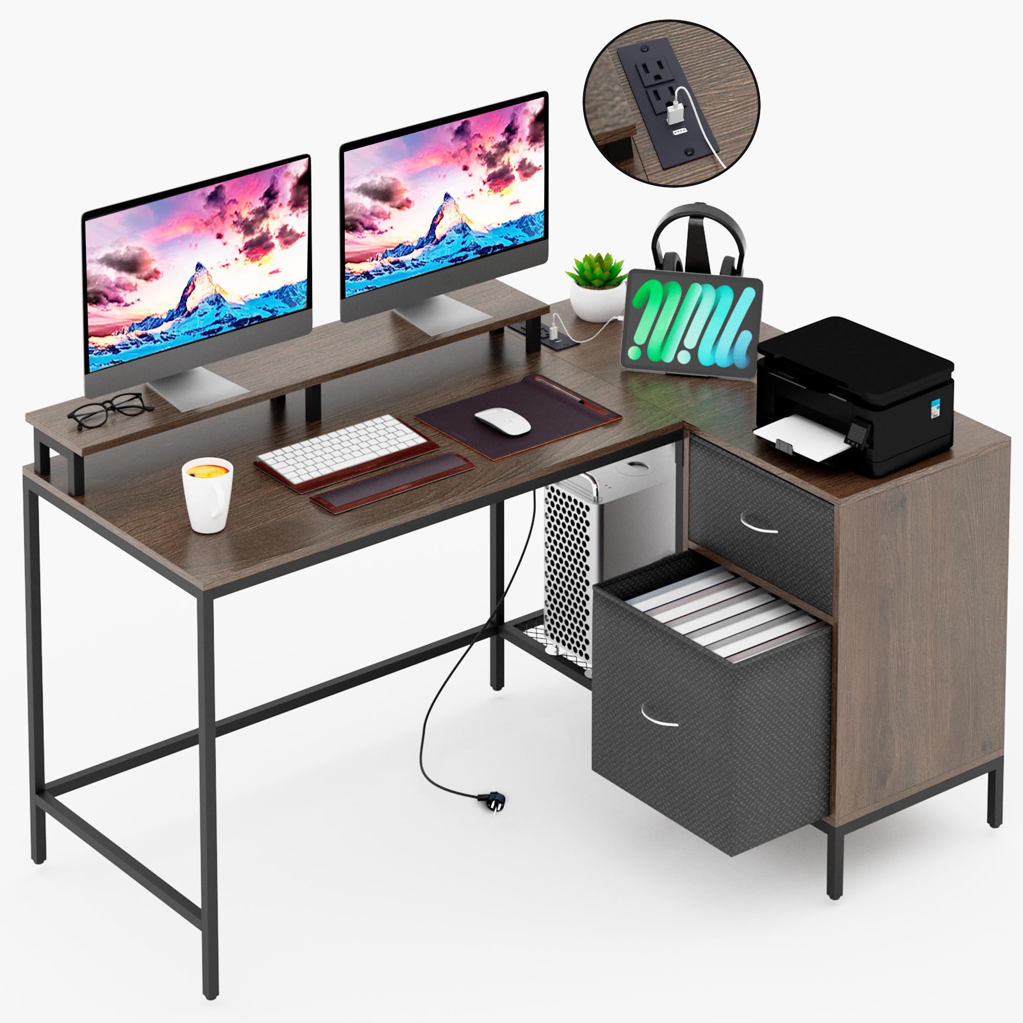 Amazon.com: Edbuosy 54" L Shaped Desk with File Drawers, Office ...