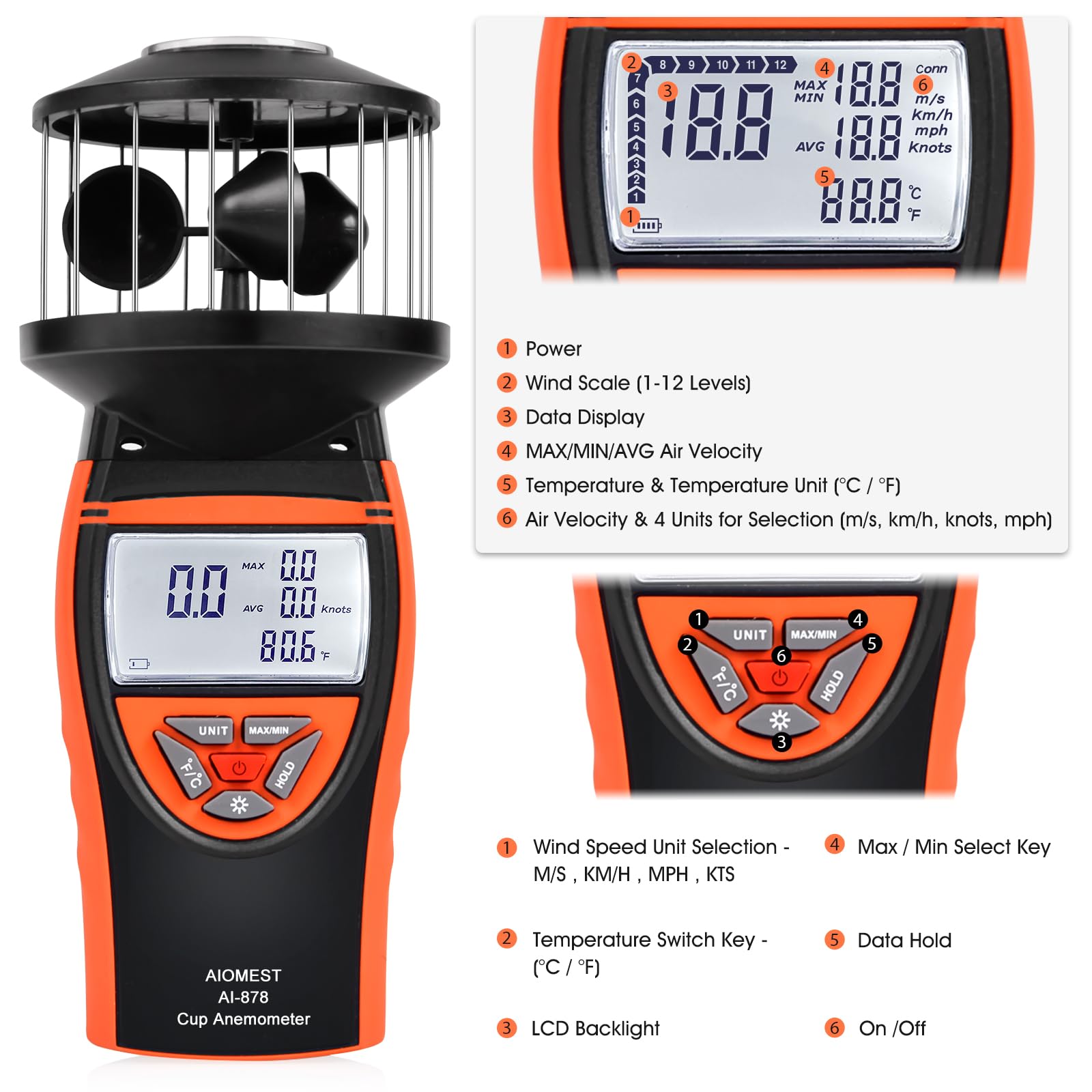Snapklik.com : AIOMEST Wind Cup Anemometer, Handheld Outdoor Air ...