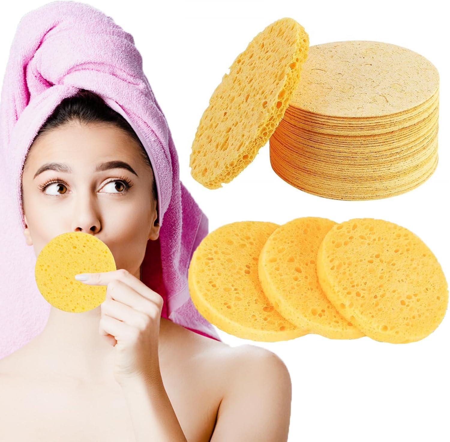 30 Pcs Large Compressed Facial Sponges, 80mm Reusable Natural Cellulose ...
