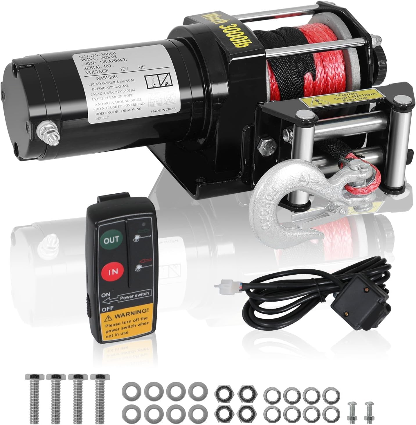 Amazon.com: FULLWATT 3000 lb 12V DC Electric Winch, New Nylon Synthetic ...