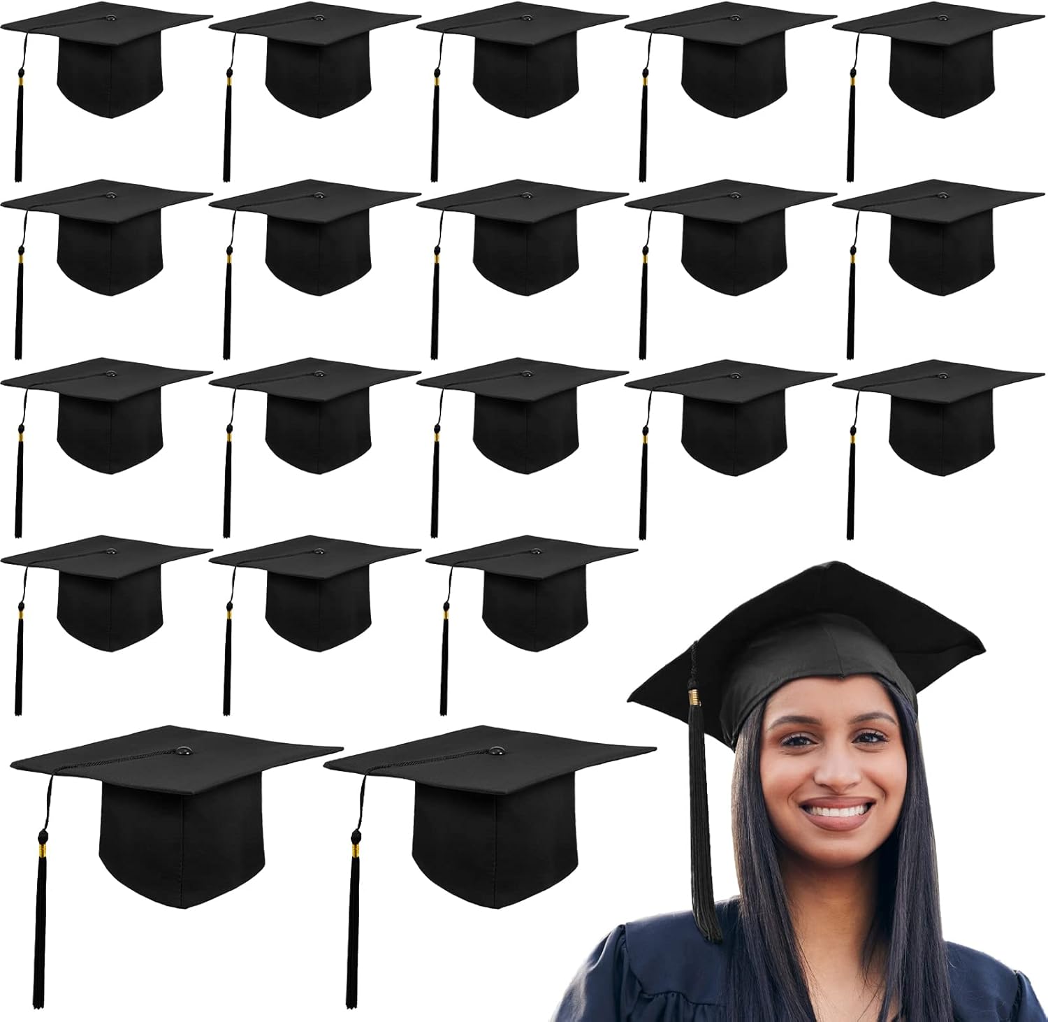 Amazon.com: Hanaive 20 Pcs Black Graduation Cap 2025 Graduation Hat ...