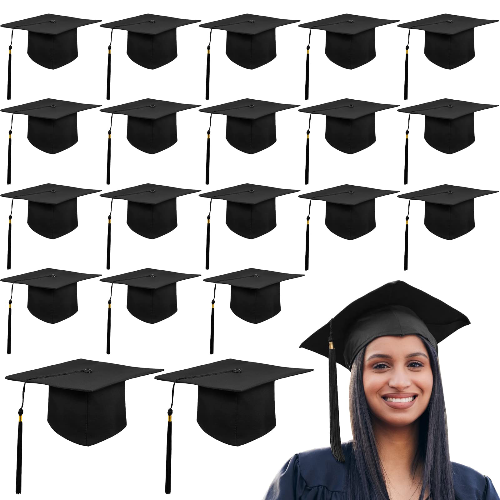 20 Pcs Graduation Hat Black Graduation Cap with Tassel Elastic Brim ...