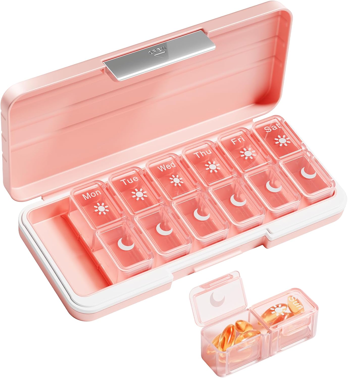 Betife Weekly Pill Organizer 2 Times a Day,7 Day Travel Pill Box,AM/PM ...