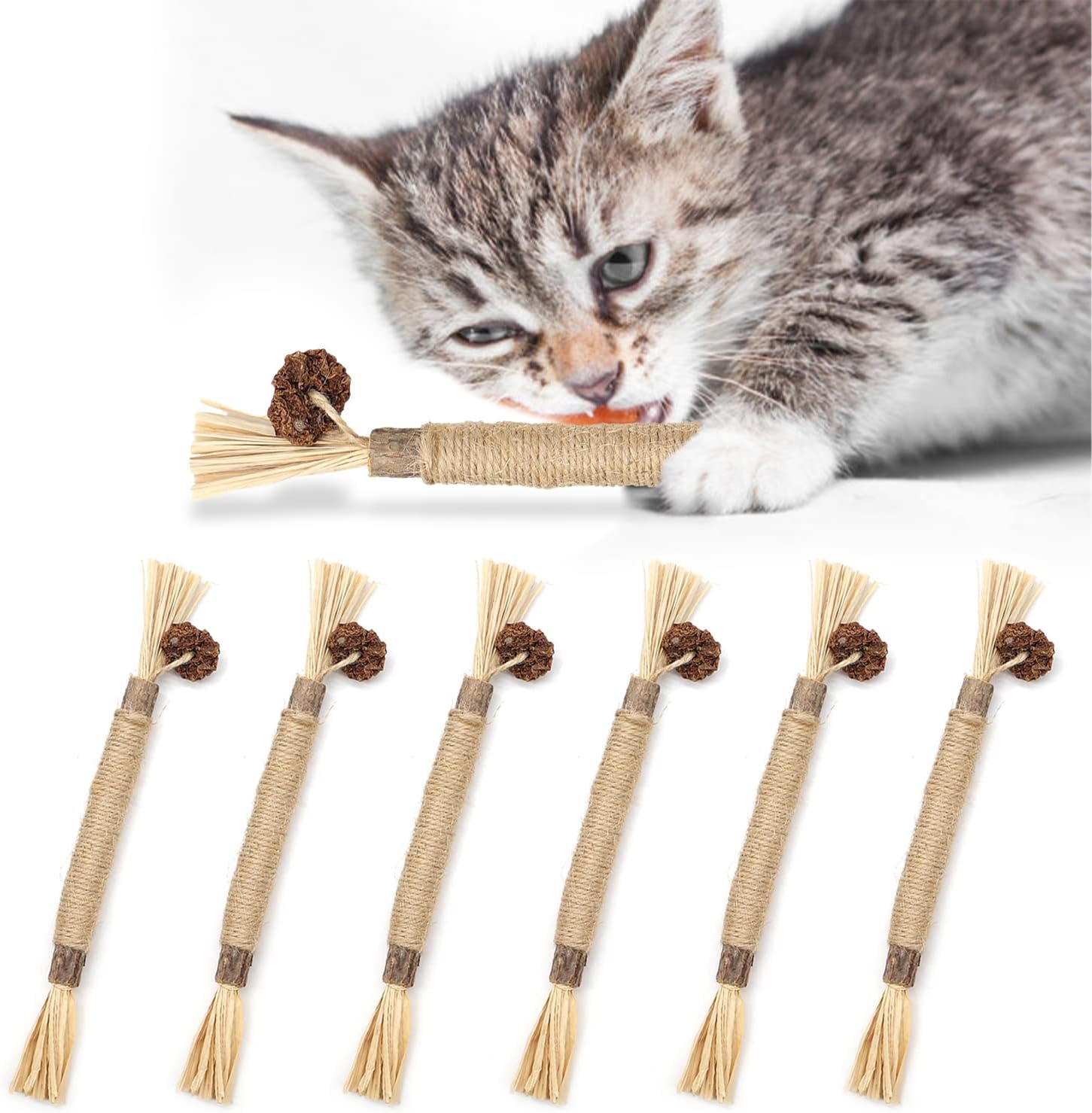 Wiswelry 6 Packs Natural Matatabi Silvervine Chew Sticks, Cat Chew ...